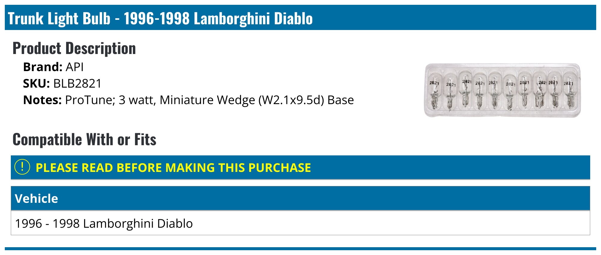 1996-1998 Lamborghini Diablo Trunk Light Bulb - API 1365-07792722 ...