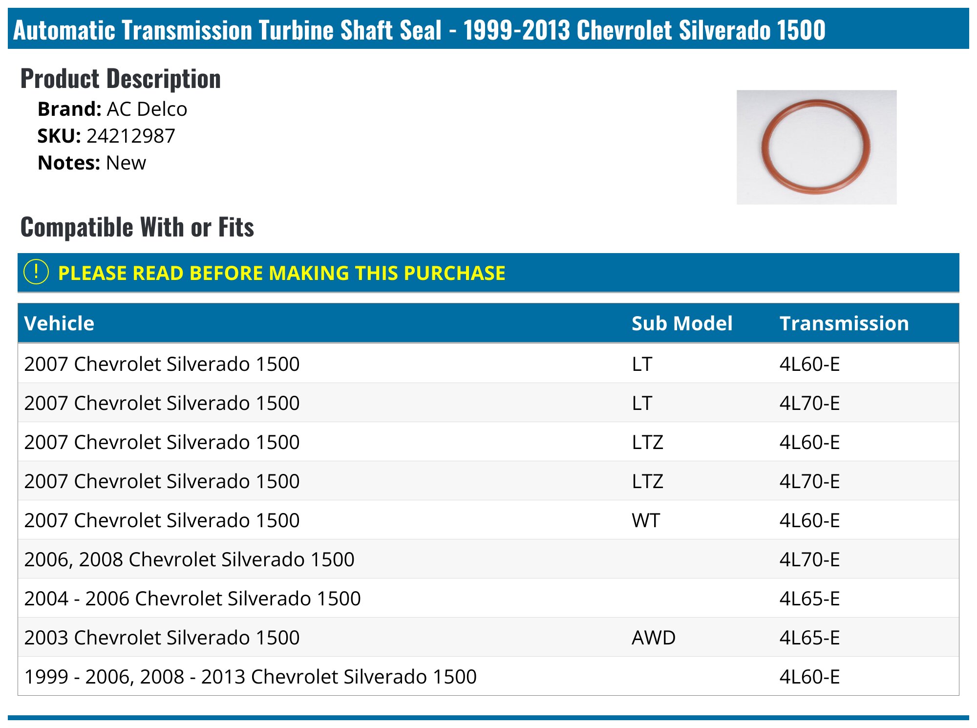 1999-2013 Chevrolet Silverado 1500 Automatic Transmission Turbine Shaft ...