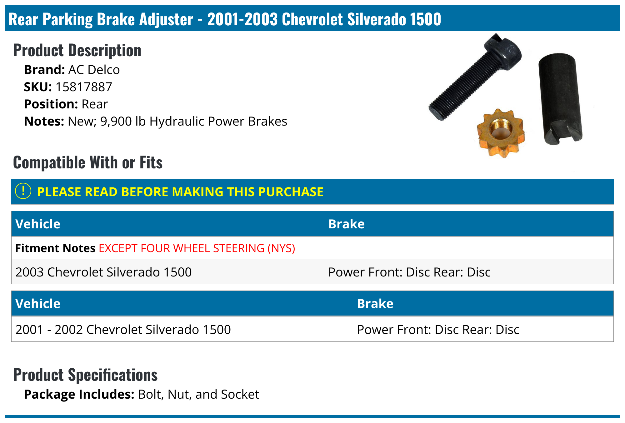 2001-2003 Chevrolet Silverado 1500 Parking Brake Adjuster - AC Delco ...