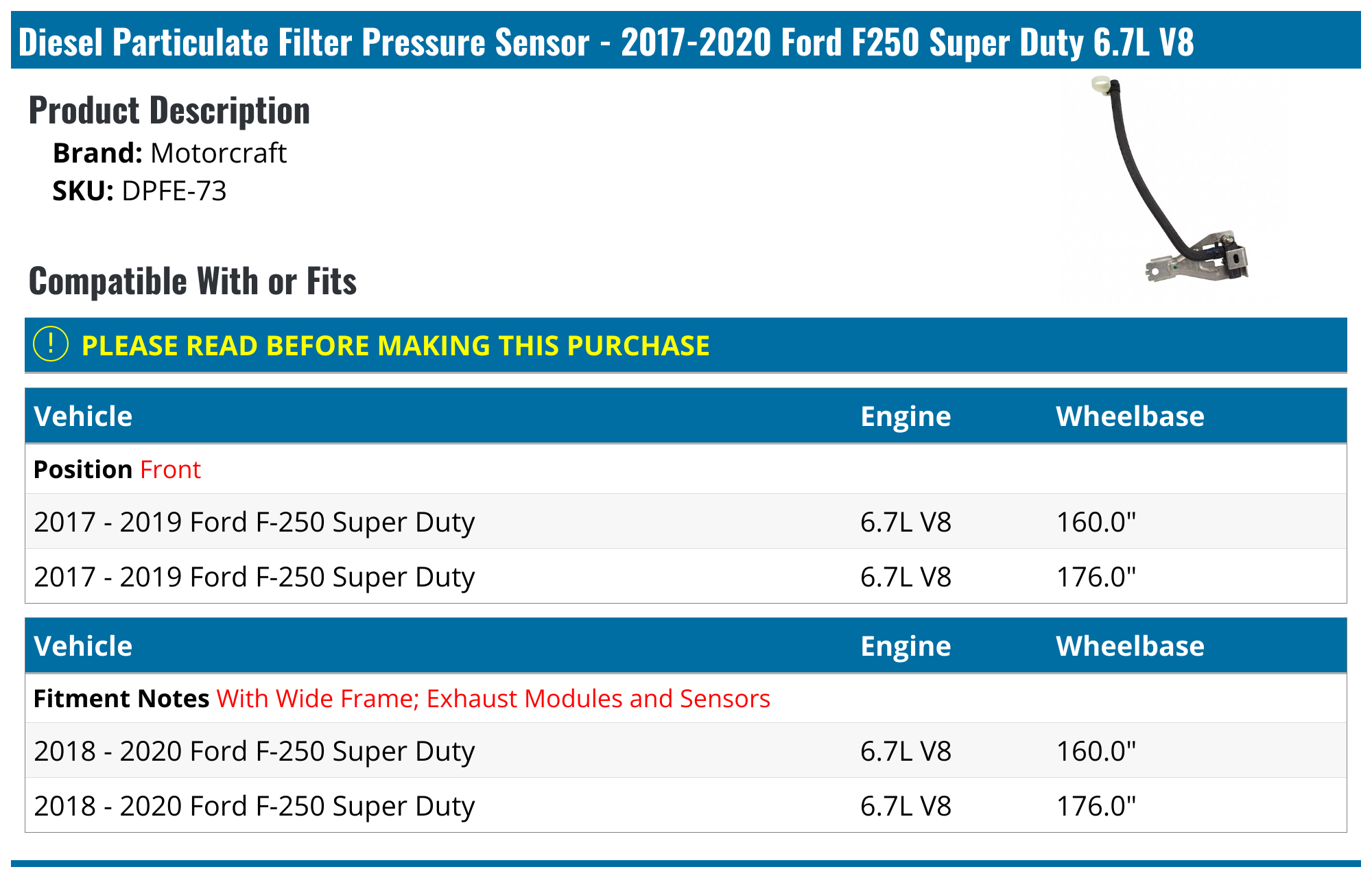 2017-2020 Ford F250 Super Duty Diesel Particulate Filter Pressure ...