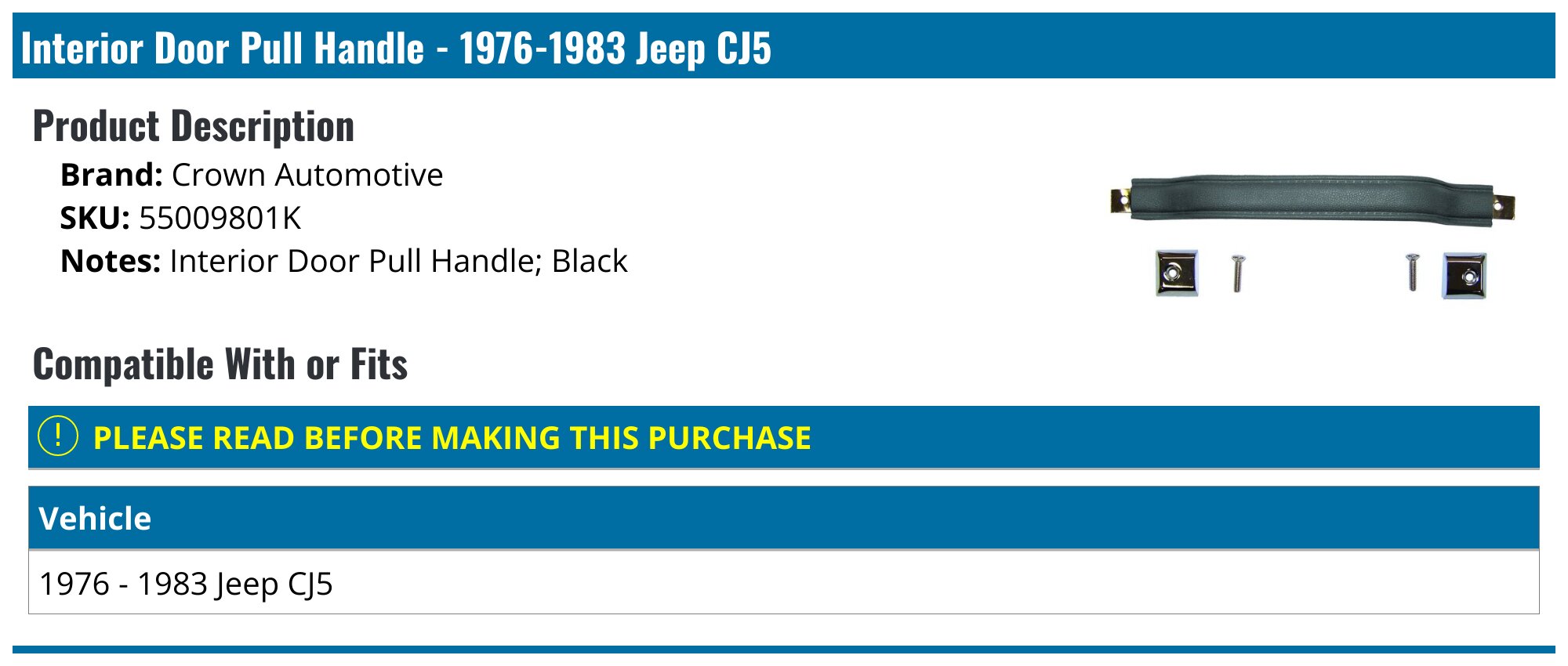 1976-1983 Jeep CJ5 Interior Door Pull Handle - Crown Automotive ...