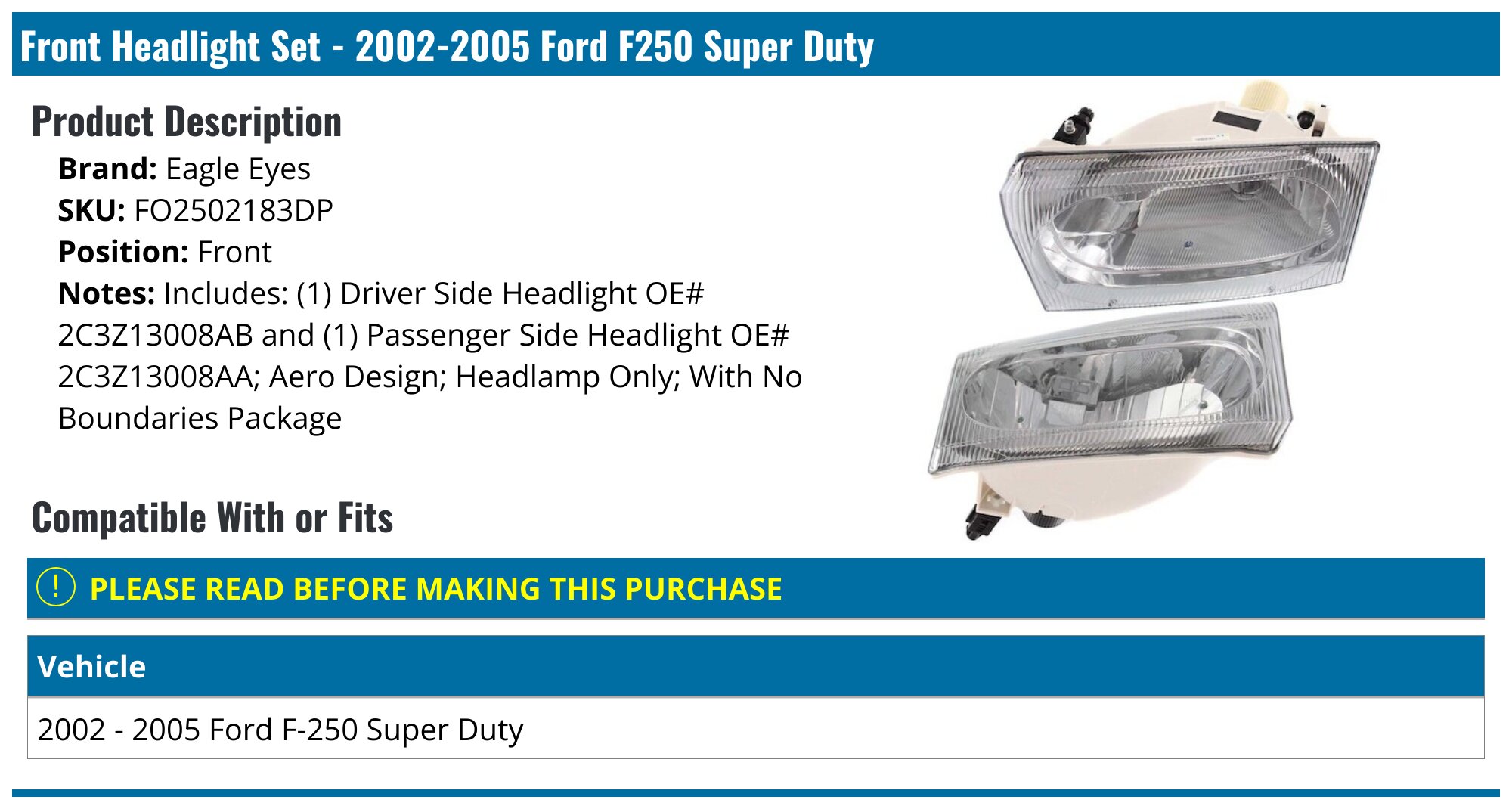 2002-2005 Ford F250 Super Duty Headlight Assembly - Eagle Eyes ...