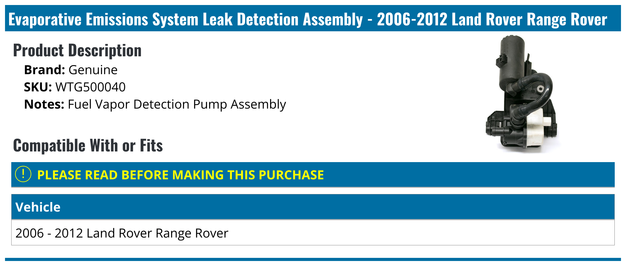 2006-2012 Land Rover Range Rover Evaporative Emissions System Leak ...