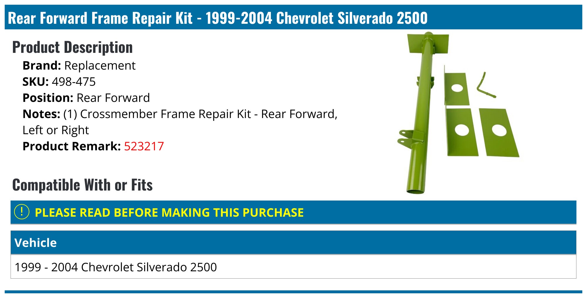 1999-2004 Chevrolet Silverado 2500 Frame Repair Kit - Replacement 498 ...