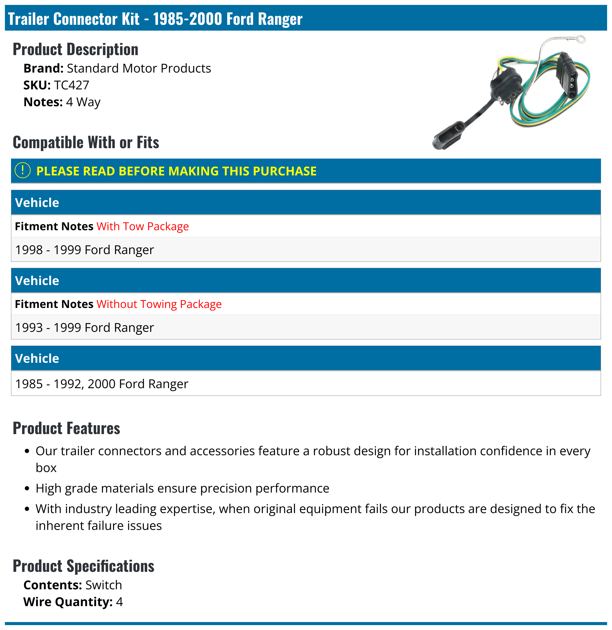 1985-1997, 2000 Ford Ranger Trailer Connector Kit - Standard Motor ...