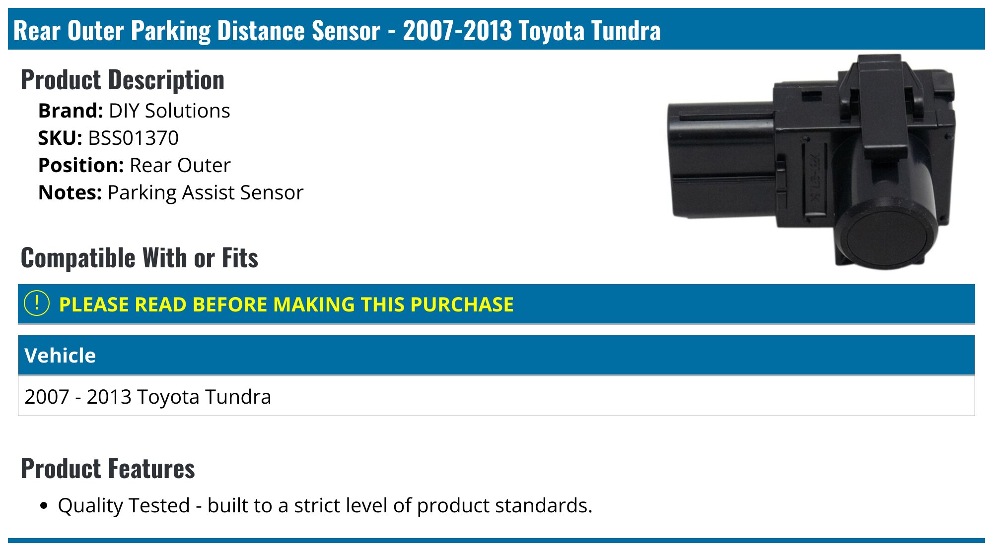 2007-2013 Toyota Tundra Parking Distance Sensor - DIY Solutions ...