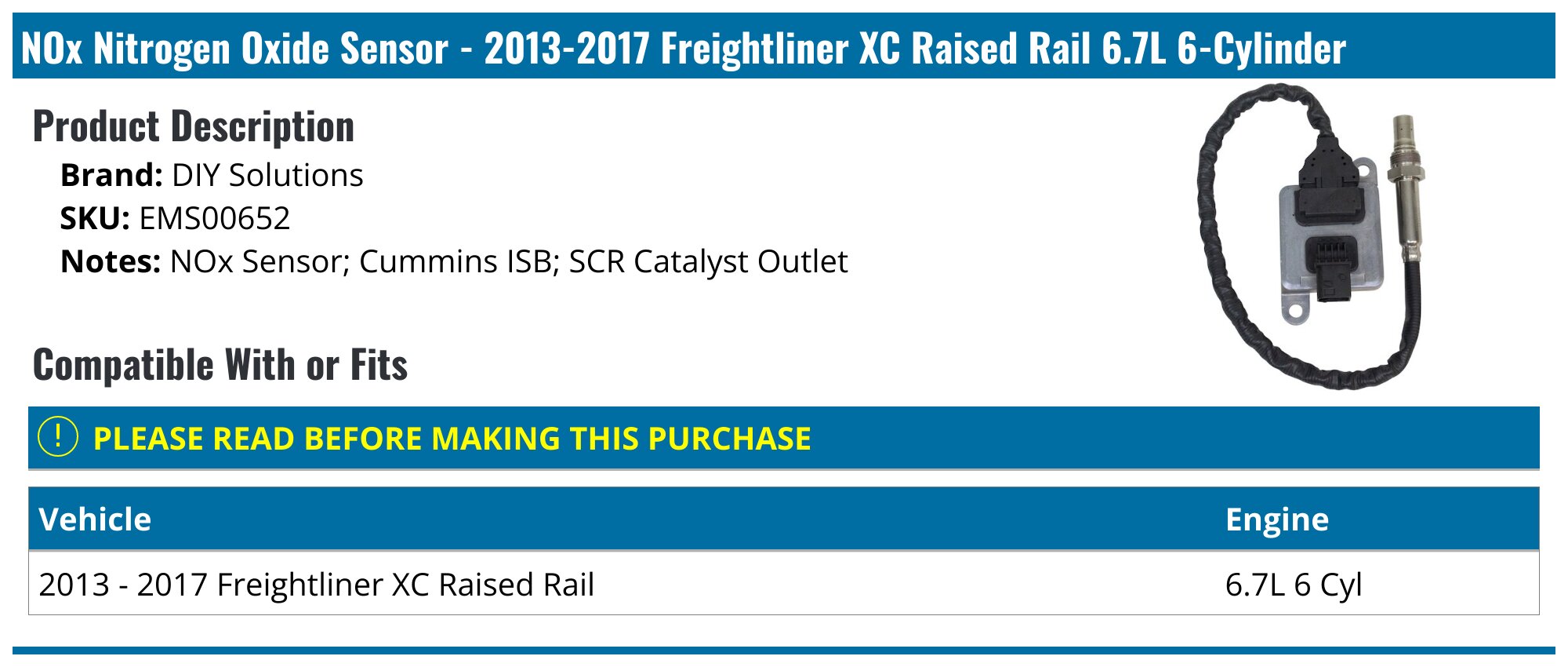 2013-2017 Freightliner XC Raised Rail NOx (Nitrogen Oxide) Sensor - DIY ...