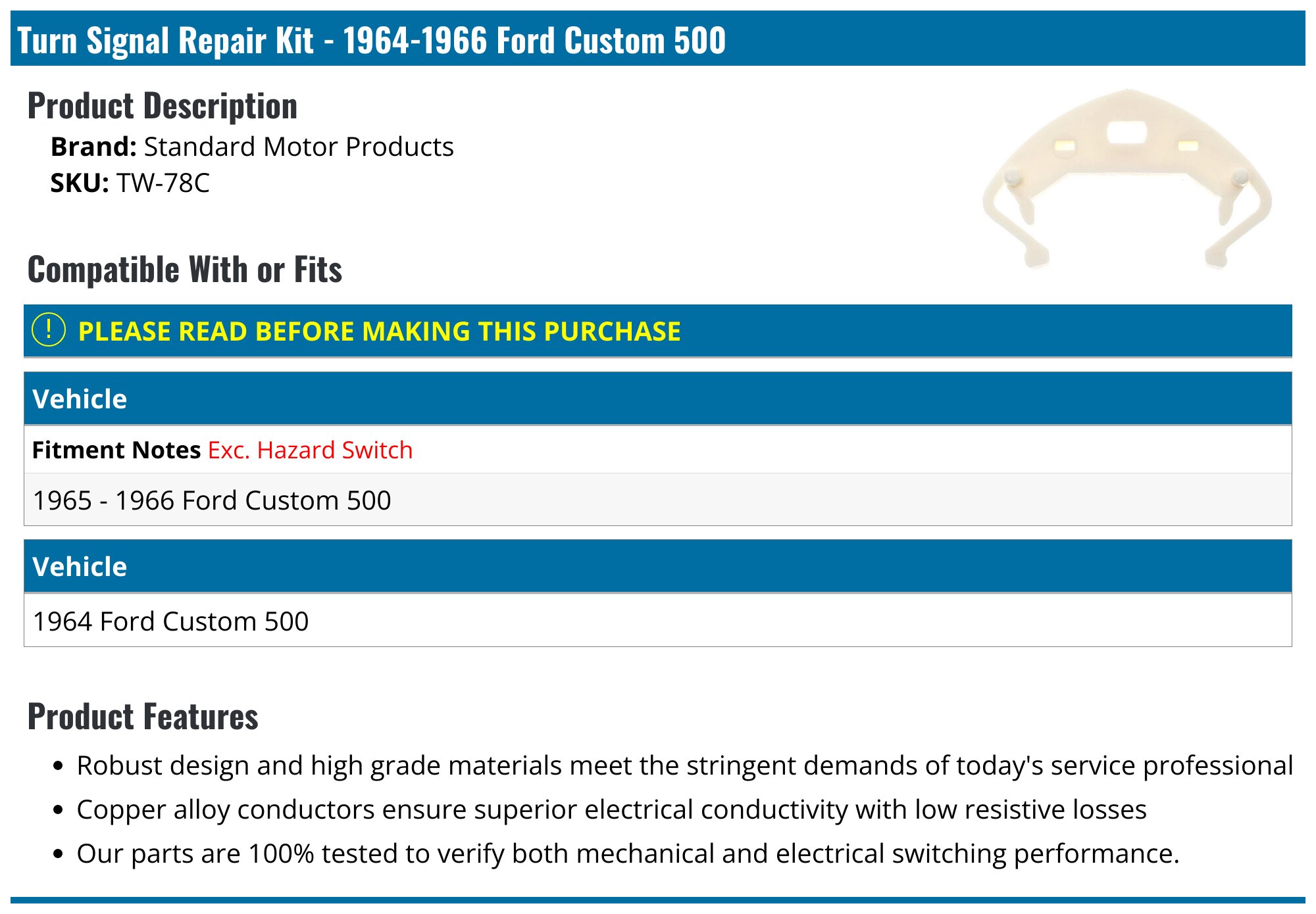 1964-1966 Ford Custom 500 Turn Signal Repair Kit - Standard Motor ...