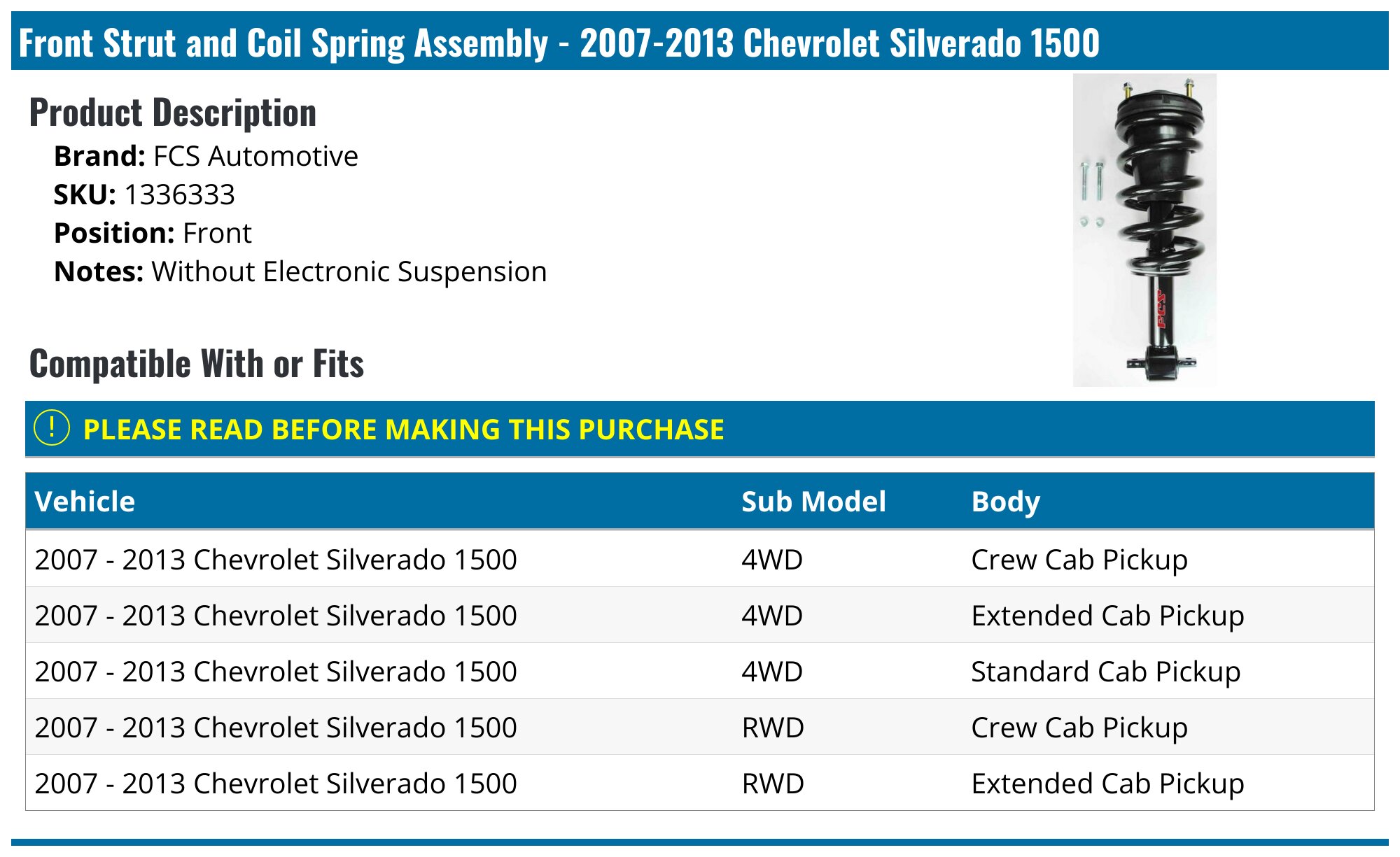 2007-2013 Chevrolet Silverado 1500 Strut Assembly - FCS Automotive ...