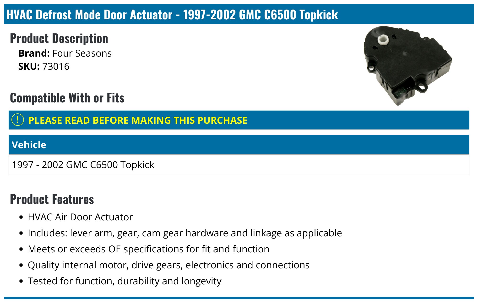 1997-2002 GMC C6500 Topkick HVAC Defrost Mode Door Actuator - Four ...