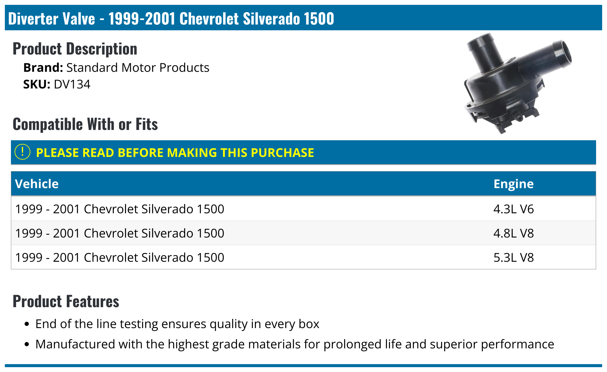 1999-2001 Chevrolet Silverado 1500 Air Pump Check Valve - Standard ...