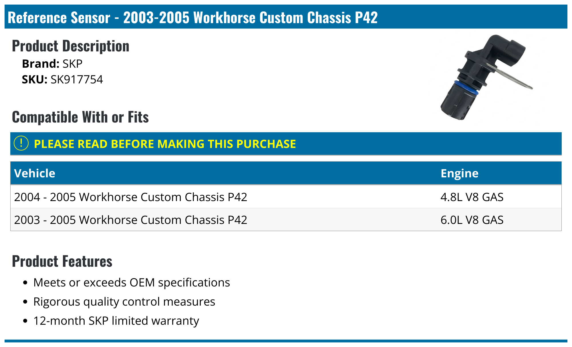 2003-2005 Workhorse Custom Chassis P42 Crank Position Sensor - SKP ...