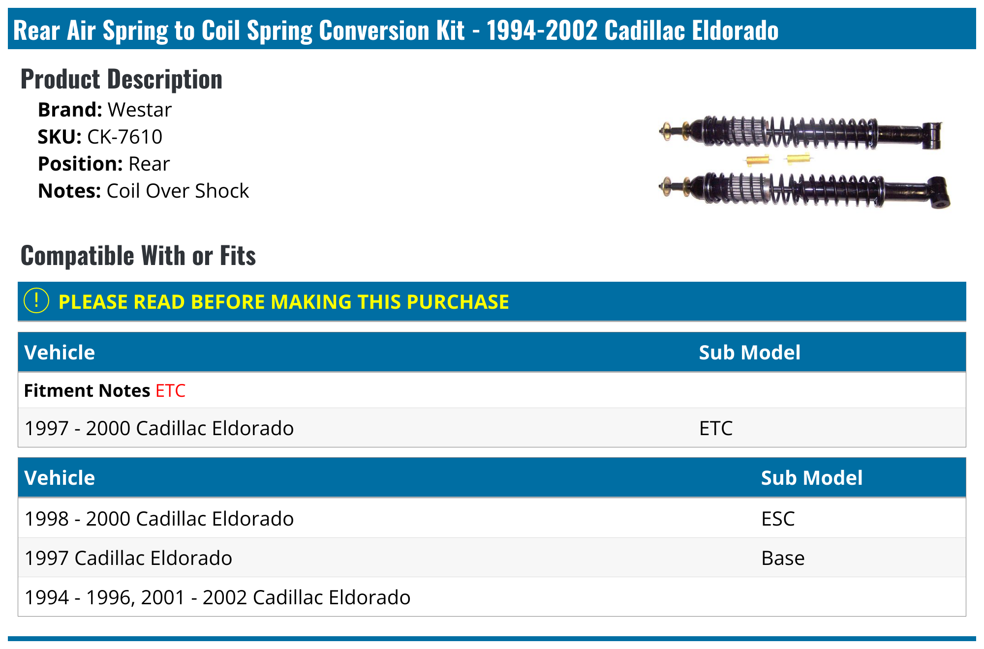 1994-2002 Cadillac Eldorado Air Spring to Coil Spring Conversion Kit ...