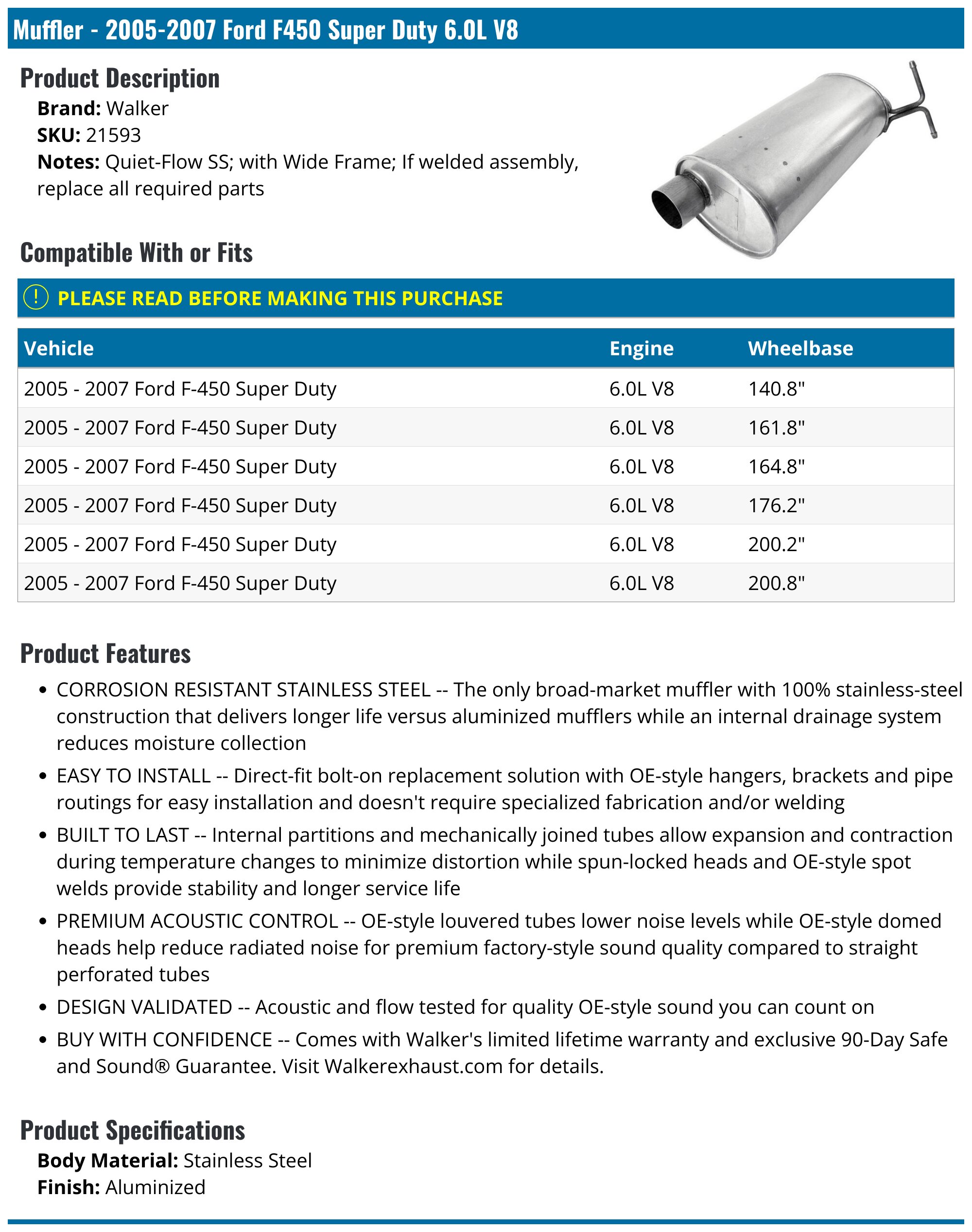 2005-2007 Ford F450 Super Duty Muffler - Walker 21593 - PartsGeek.com
