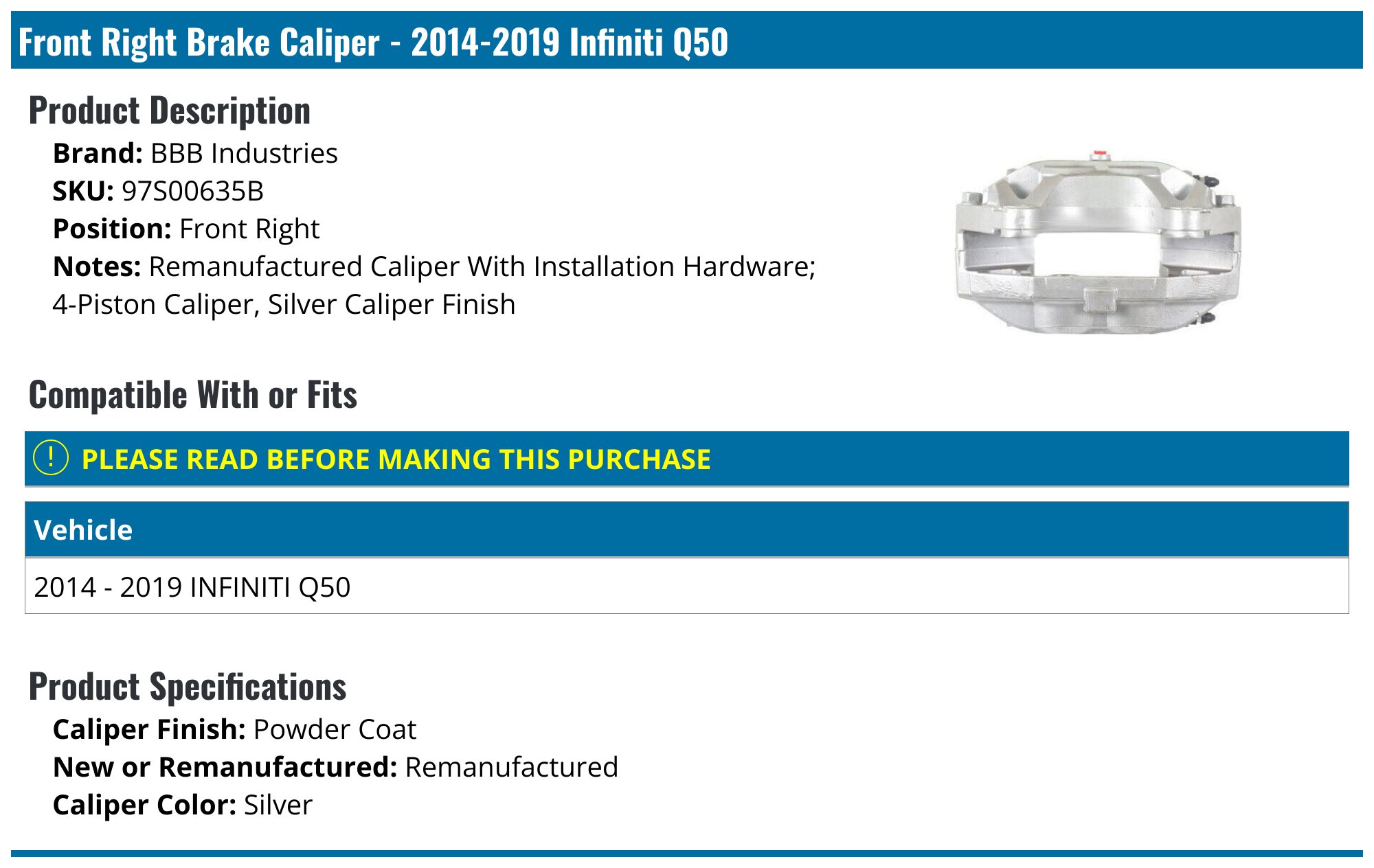 2014-2019 Infiniti Q50 Brake Caliper - BBB Industries 97S00635B - Front ...