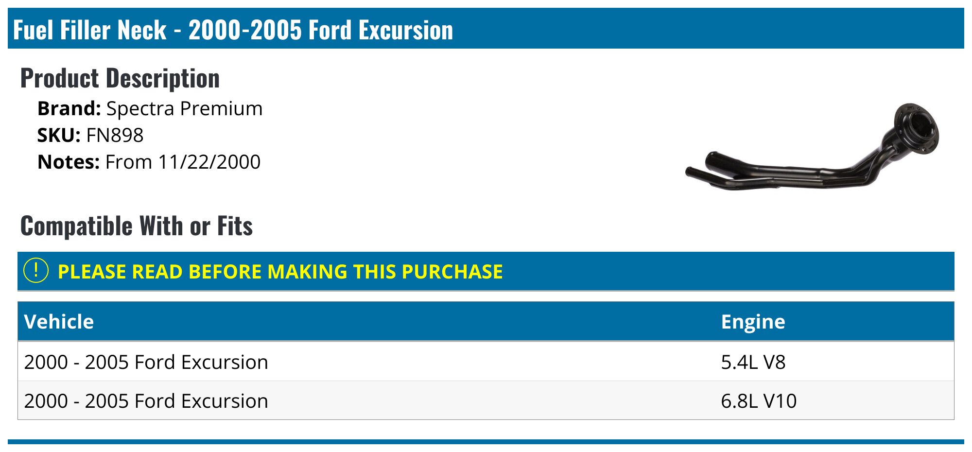 2000-2005 Ford Excursion Fuel Filler Neck - Spectra Premium FN898 ...