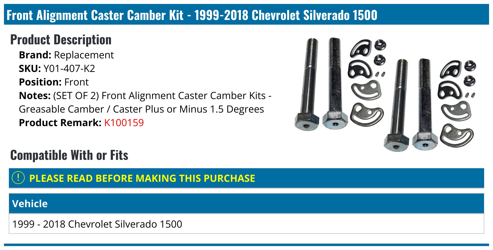 1999-2018 Chevrolet Silverado 1500 Alignment Caster Camber Kit ...