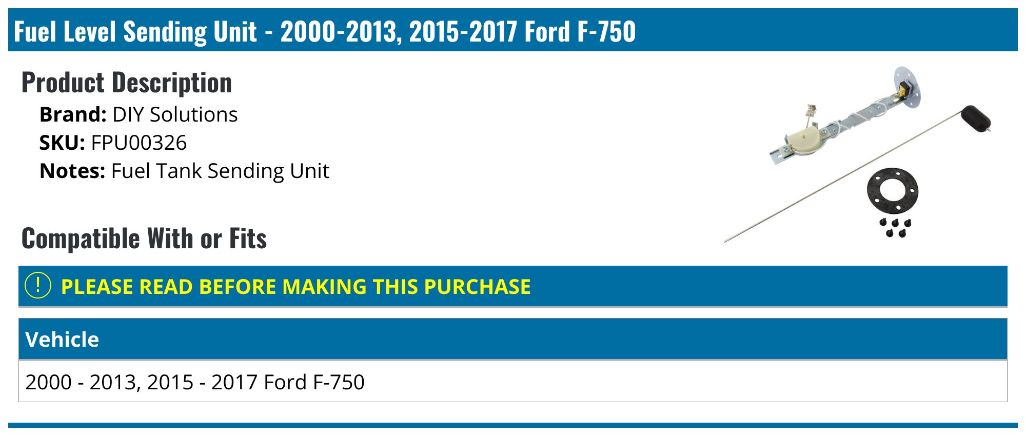 2000-2013, 2015-2017 Ford F-750 Fuel Tank Sending Unit - DIY Solutions ...