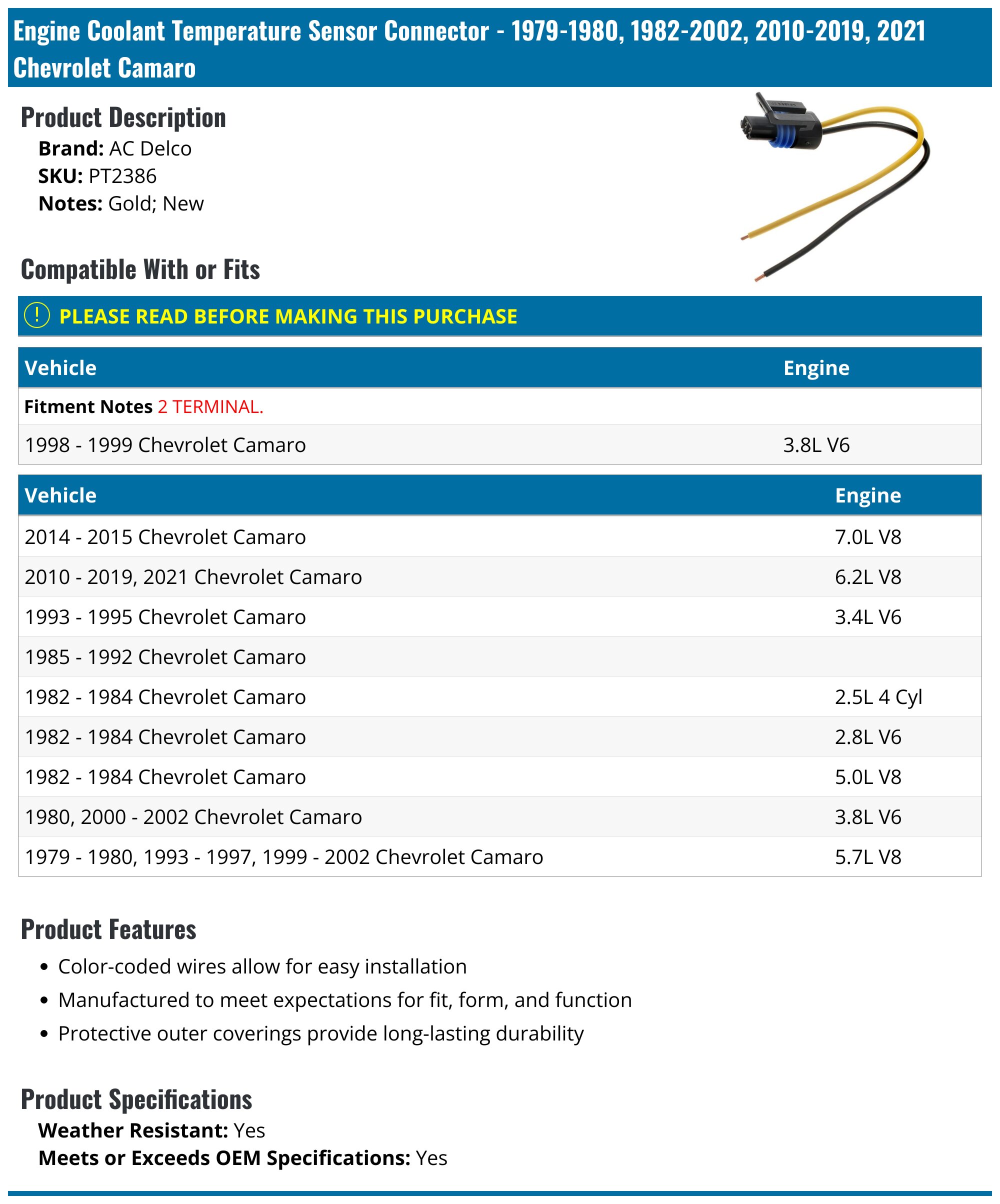 1979-1980, 1982-2002, 2010-2019, 2021-2023 Chevrolet Camaro Engine ...