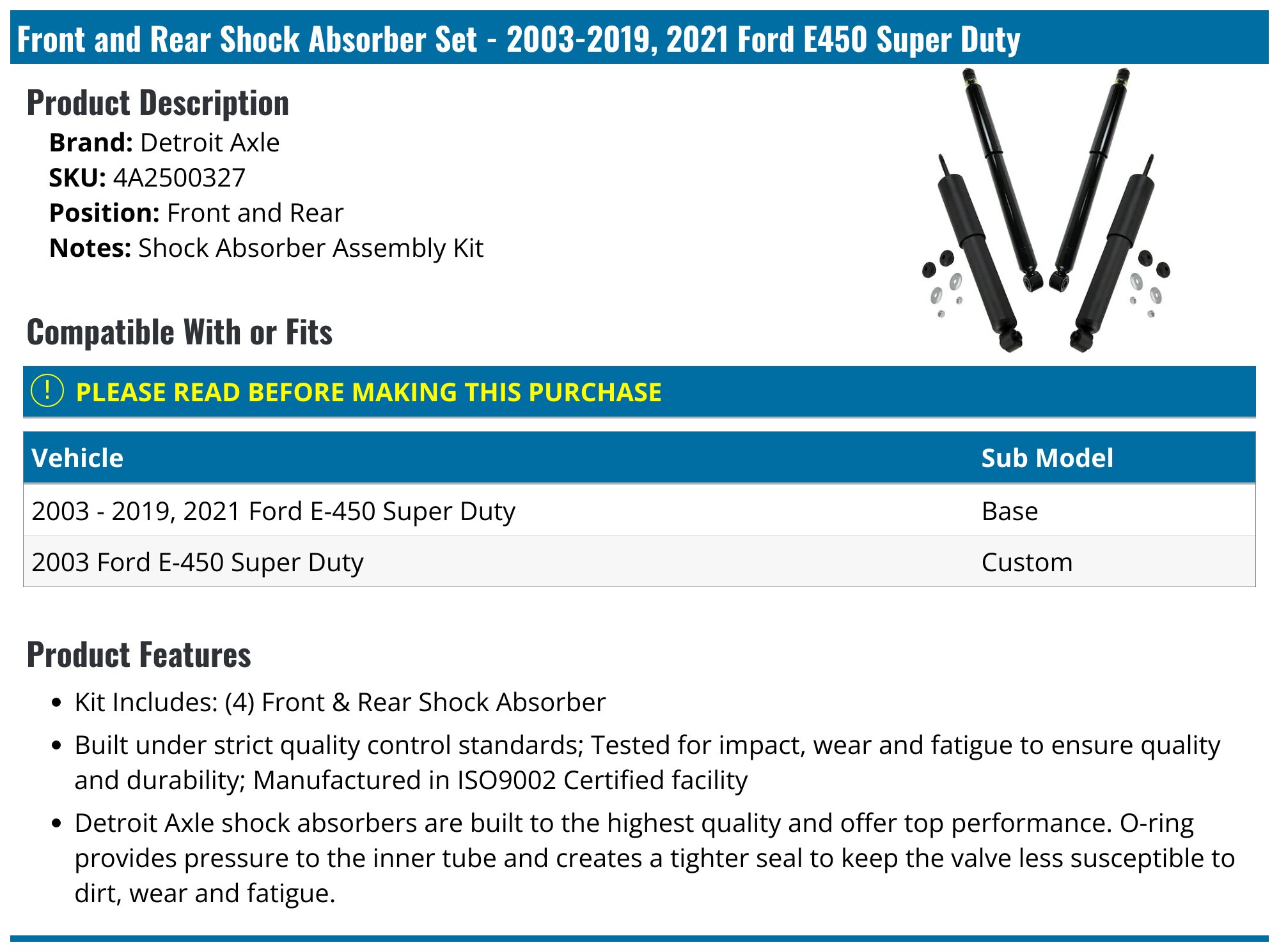 2003-2019, 2021 Ford E450 Super Duty Shock Absorber - Detroit Axle ...