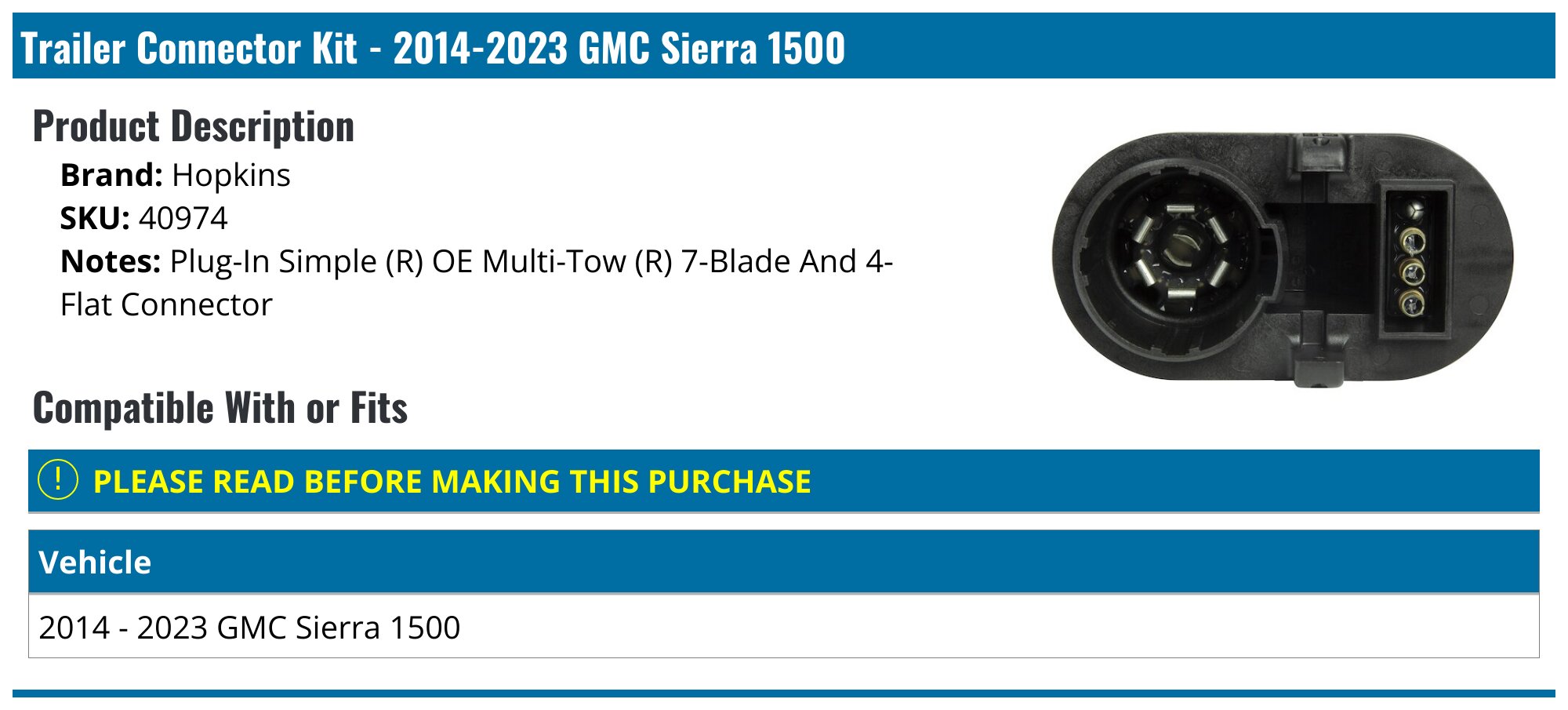2014-2023 GMC Sierra 1500 Trailer Connector Kit - Hopkins 40974 ...