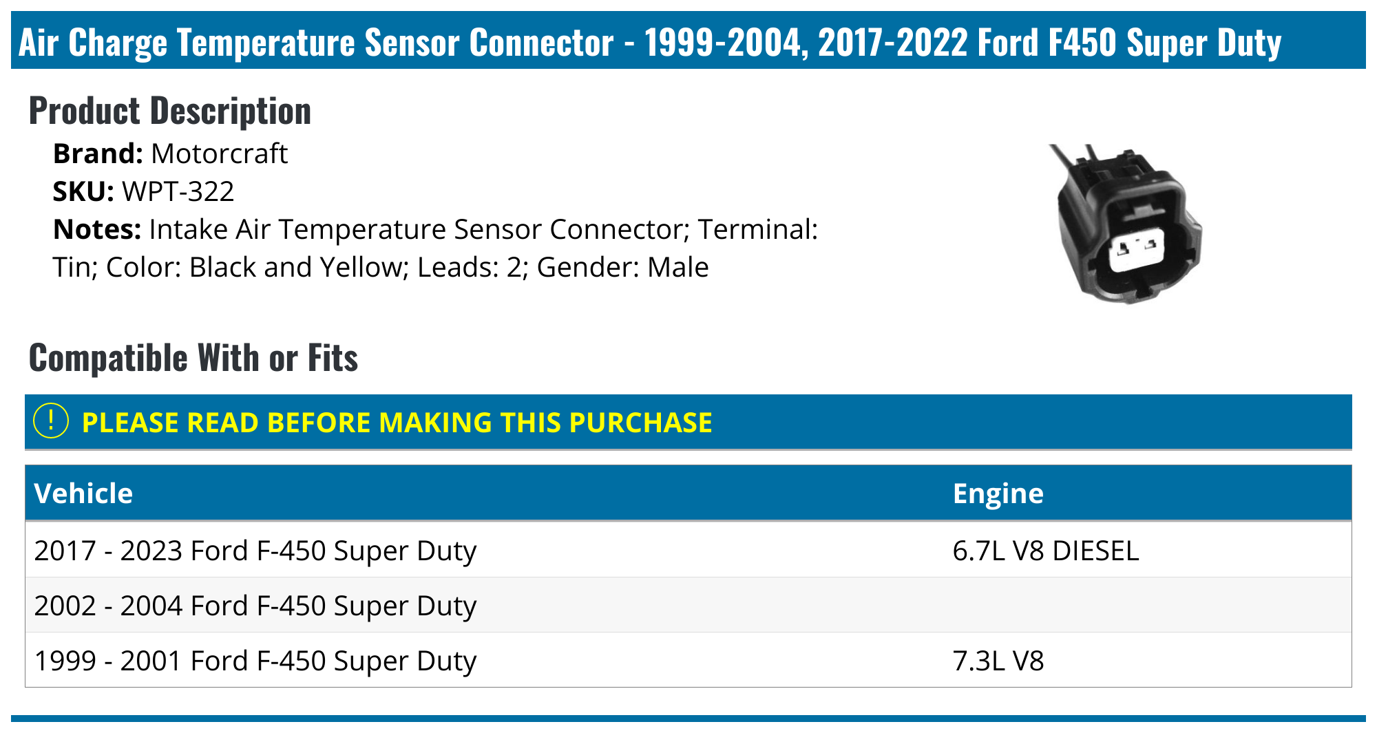2025 Ford F450 Super Duty Air Charge Temperature Sensor Connector ...