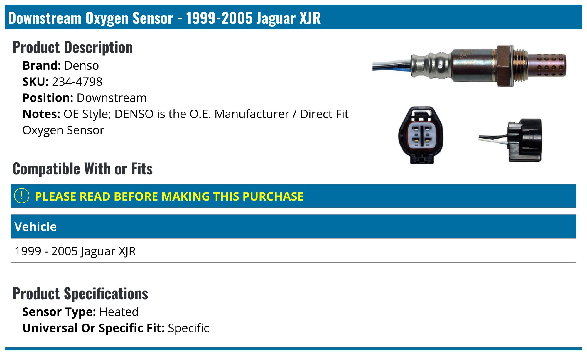 Jaguar XJR Oxygen Sensor - O2 Sensor - Autopart Premium Denso Walker ...