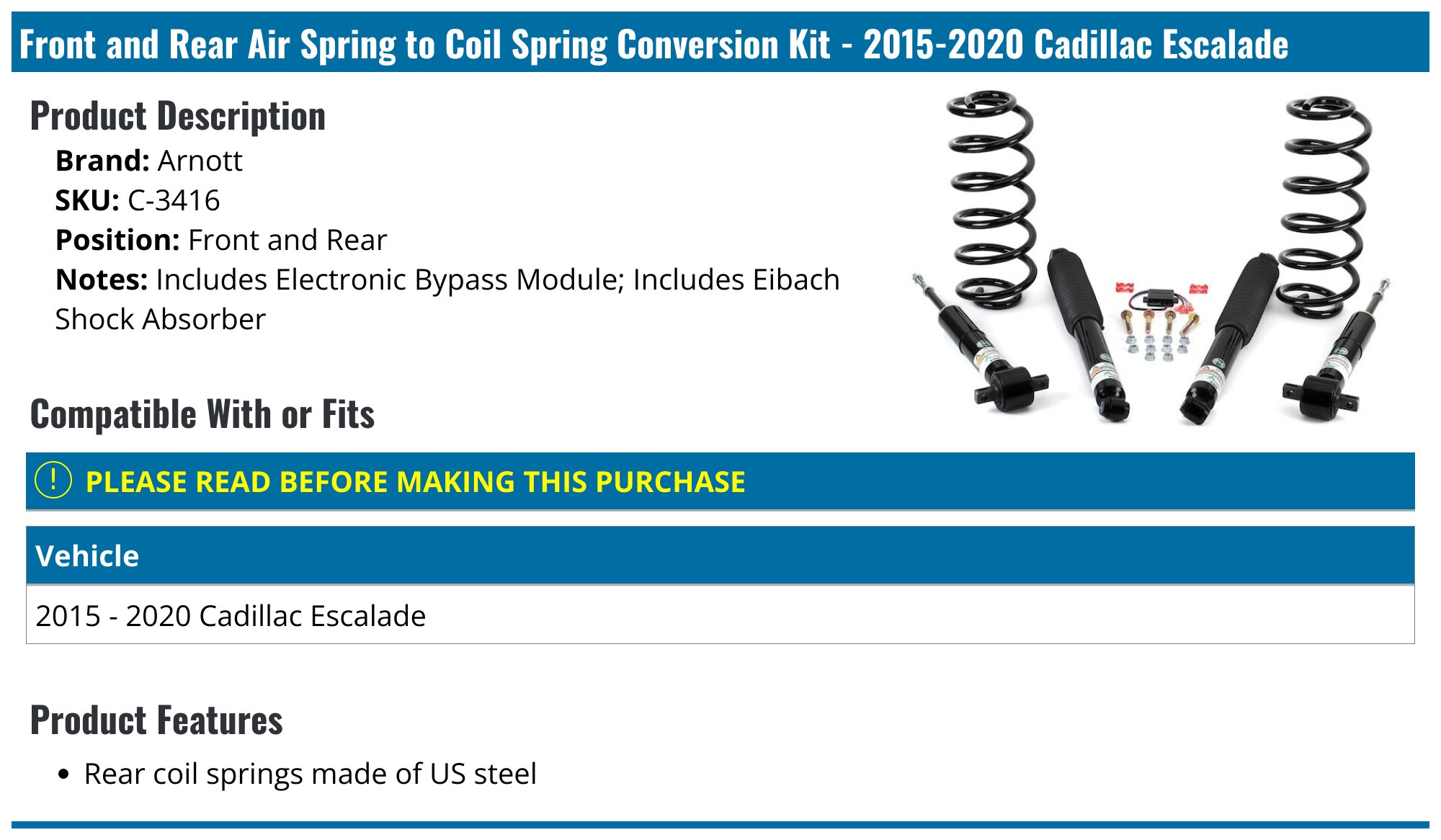 2015-2020 Cadillac Escalade Air Spring to Coil Spring Conversion Kit ...