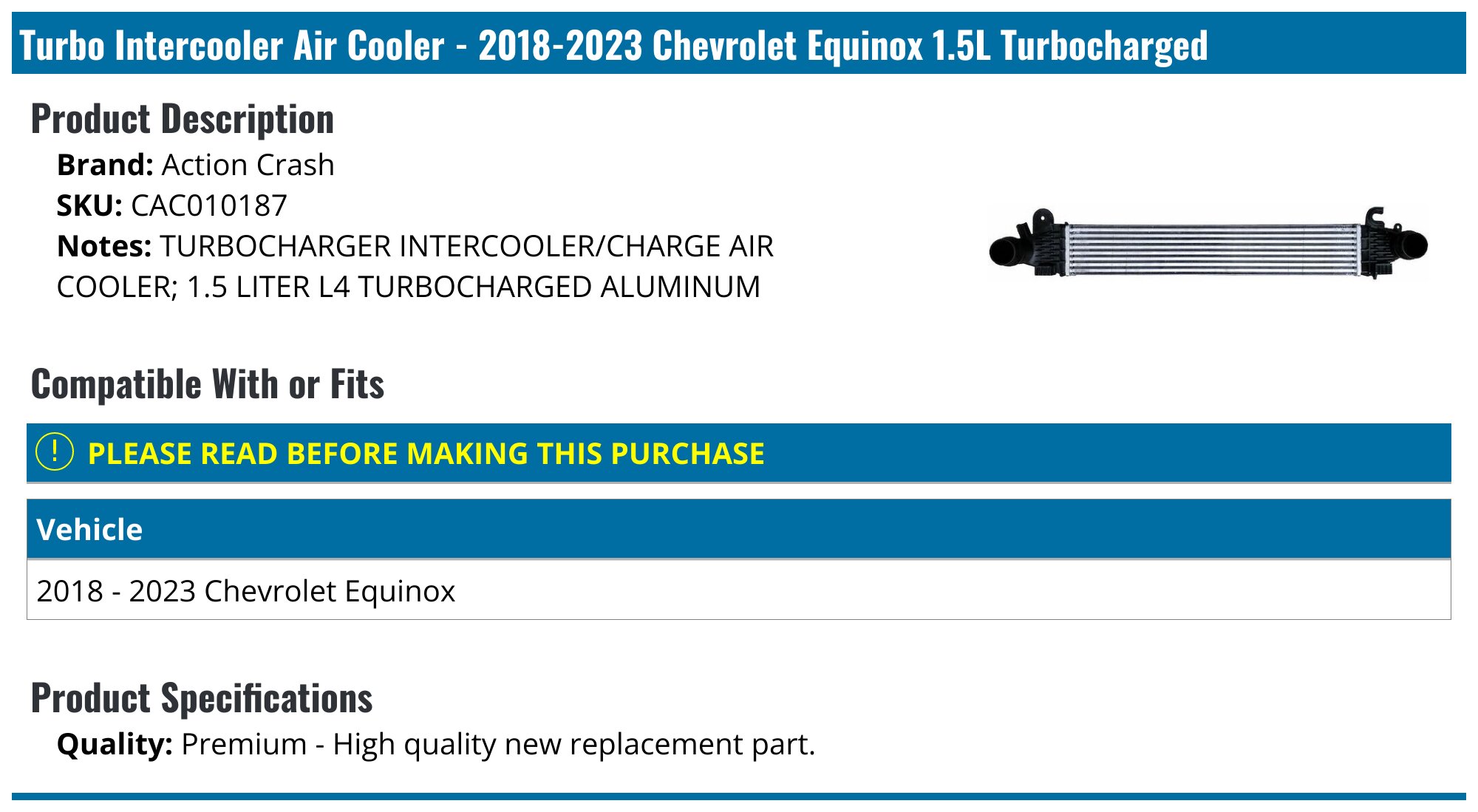 2018-2026 Chevrolet Equinox Turbocharger Intercooler - Action Crash ...