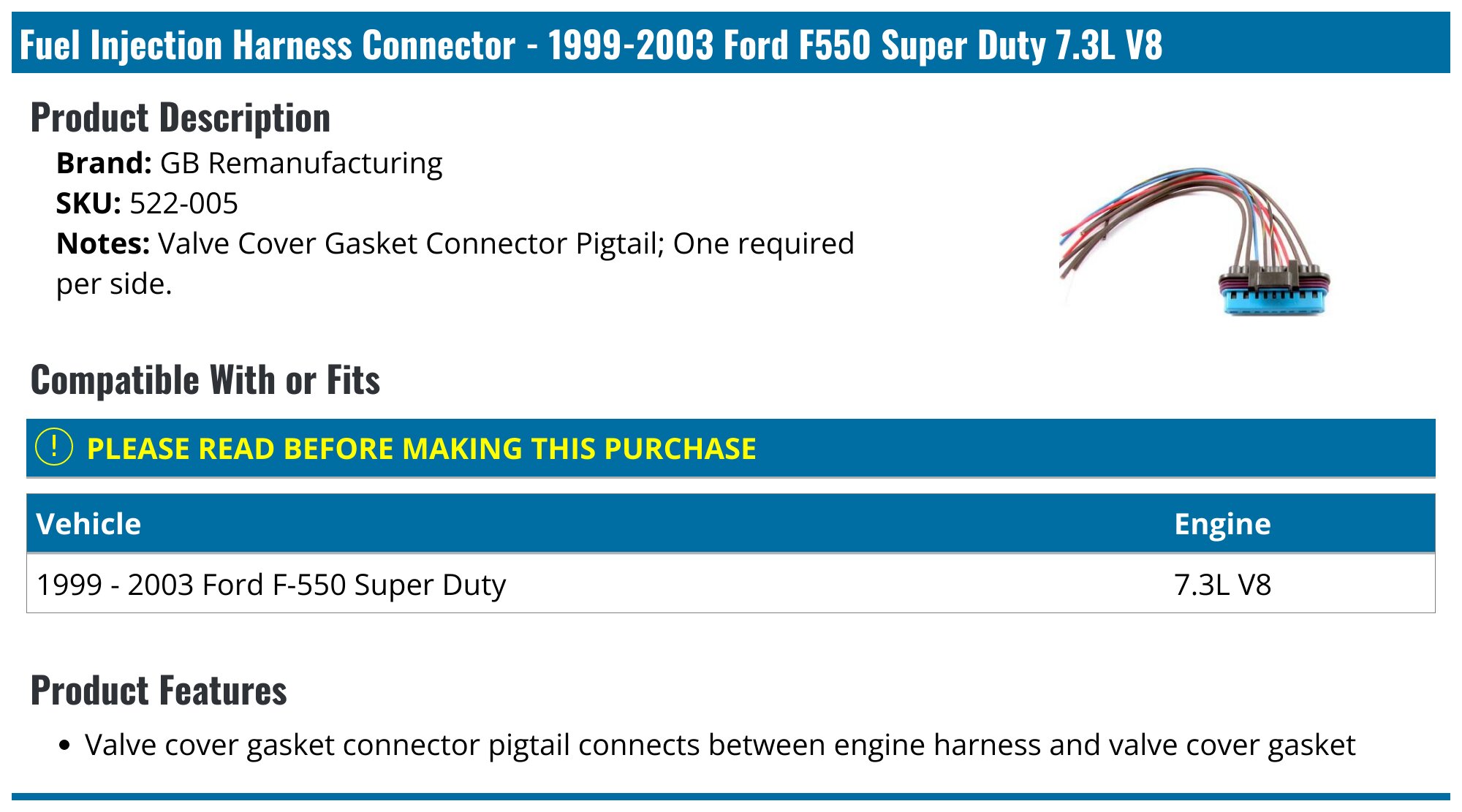 1999-2003 Ford F550 Super Duty Fuel Injection Harness Connector - GB ...