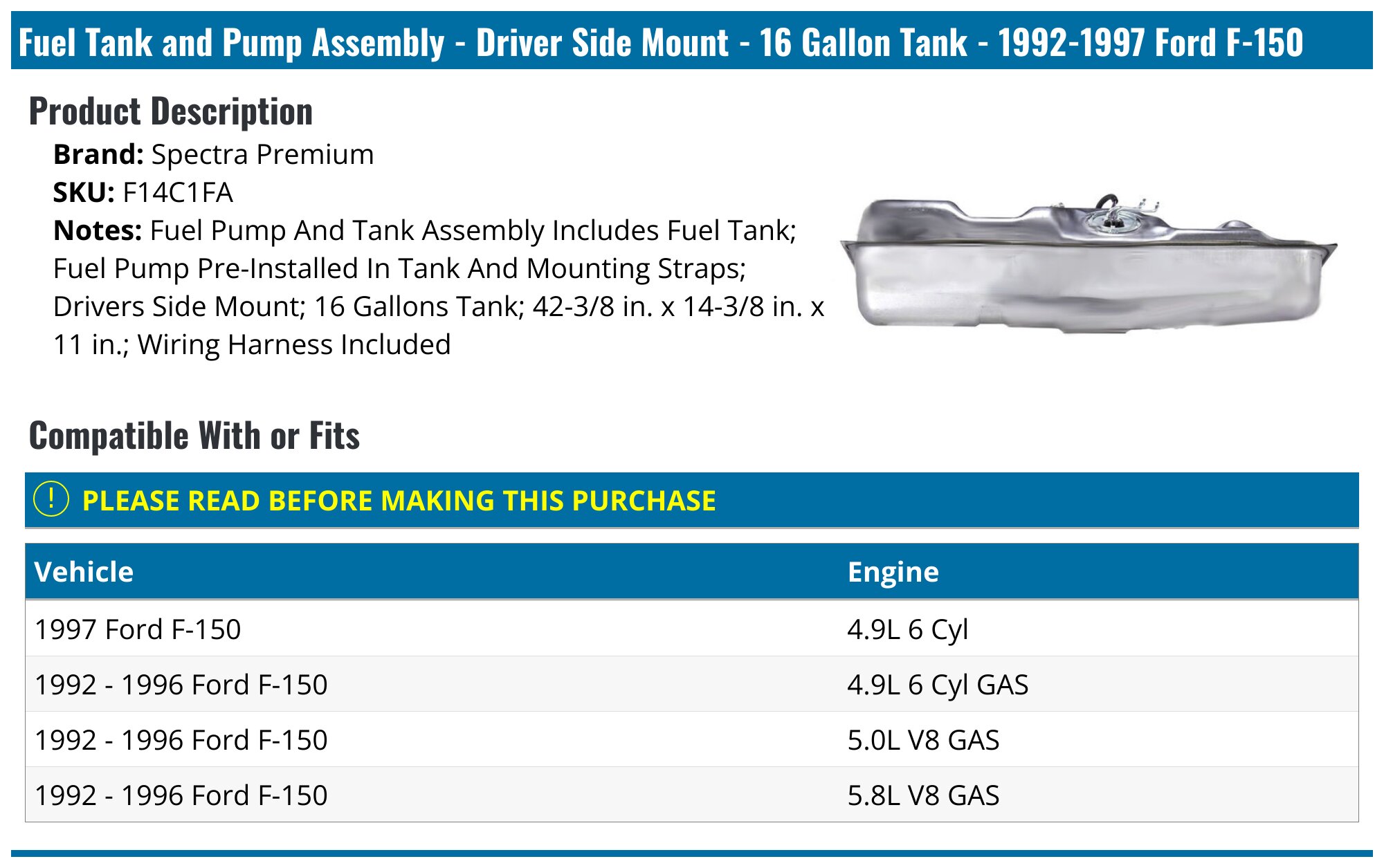 Ford F150 Fuel Tank - Gas Tanks - Dorman Spectra Premium Action Crash ...
