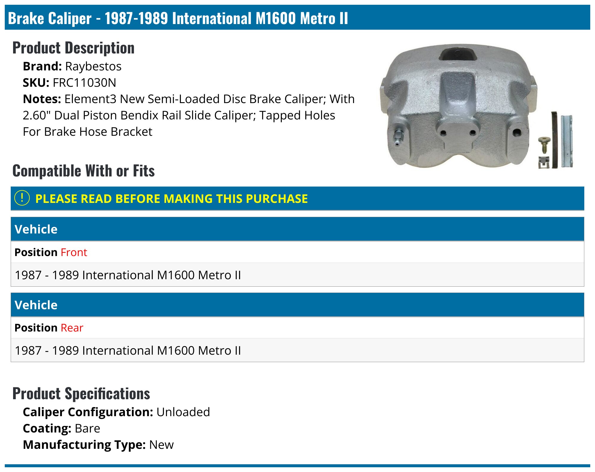 1987-1989 International M1600 Metro II Brake Caliper - Raybestos ...