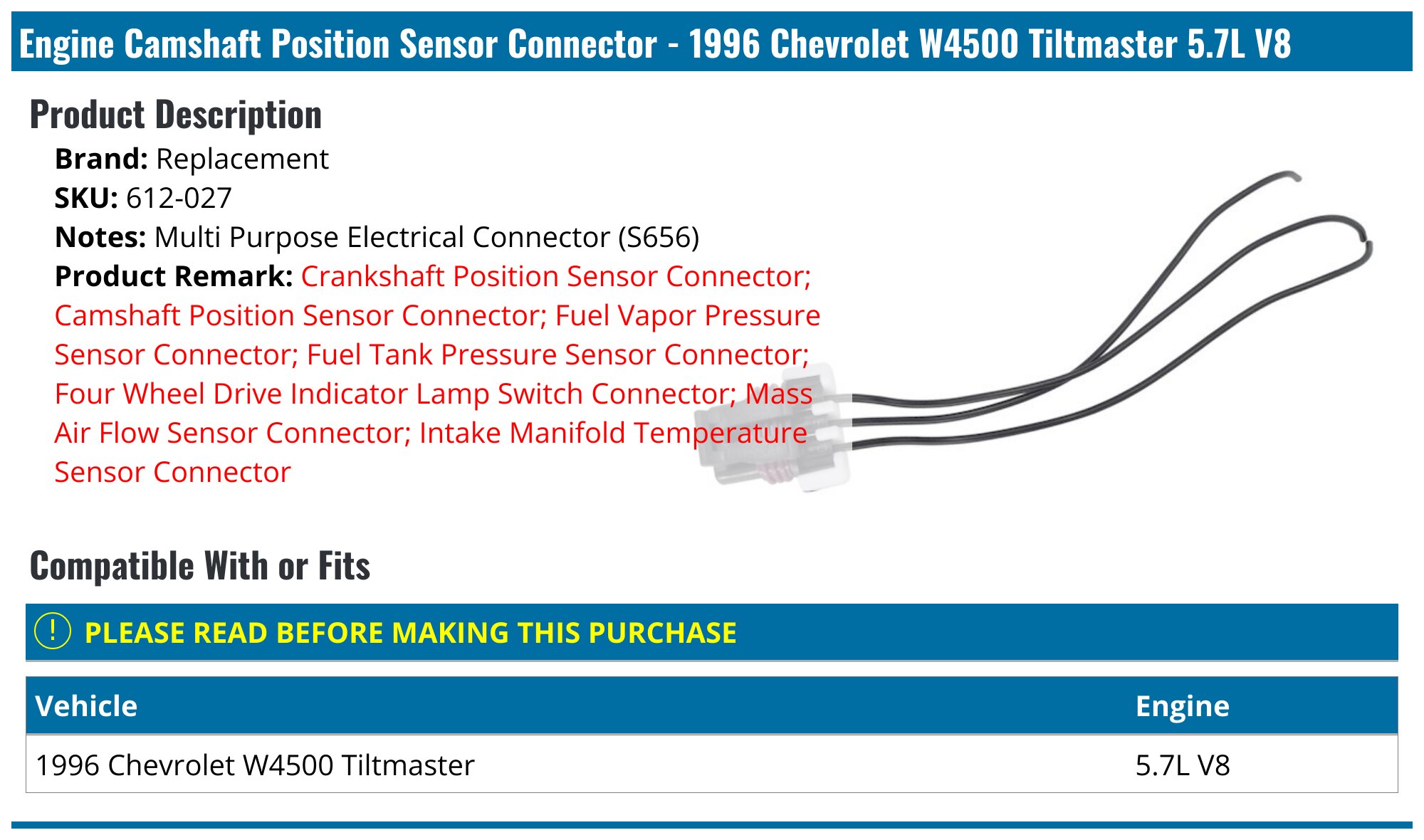 1996 Chevrolet W4500 Tiltmaster Engine Camshaft Position Sensor ...