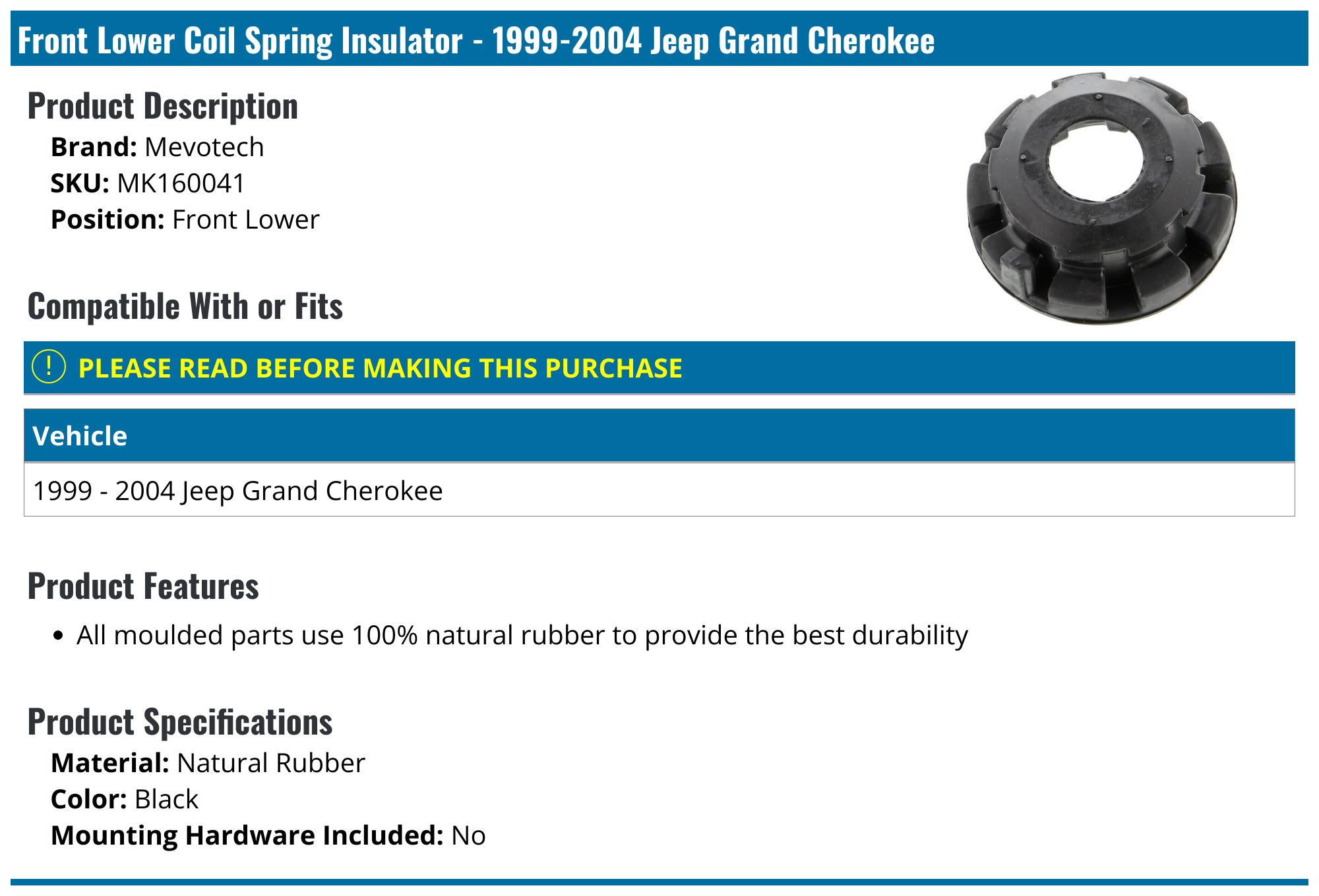 1999-2004 Jeep Grand Cherokee Coil Spring Insulator - Mevotech MK160041 ...