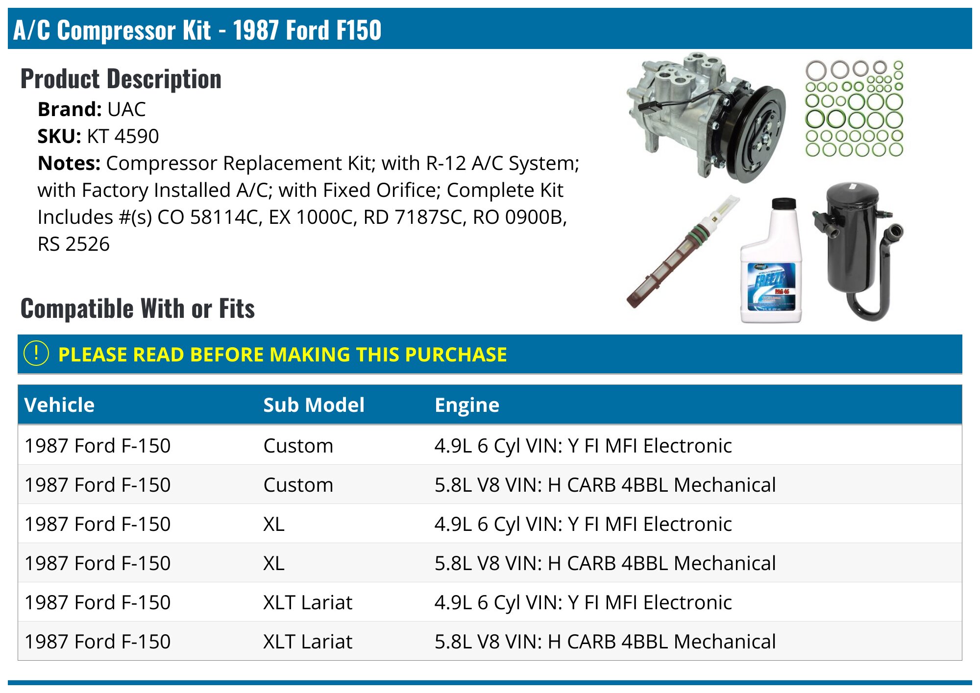 1987 Ford F150 A/C Compressor - UAC KT 4590 - PartsGeek.com