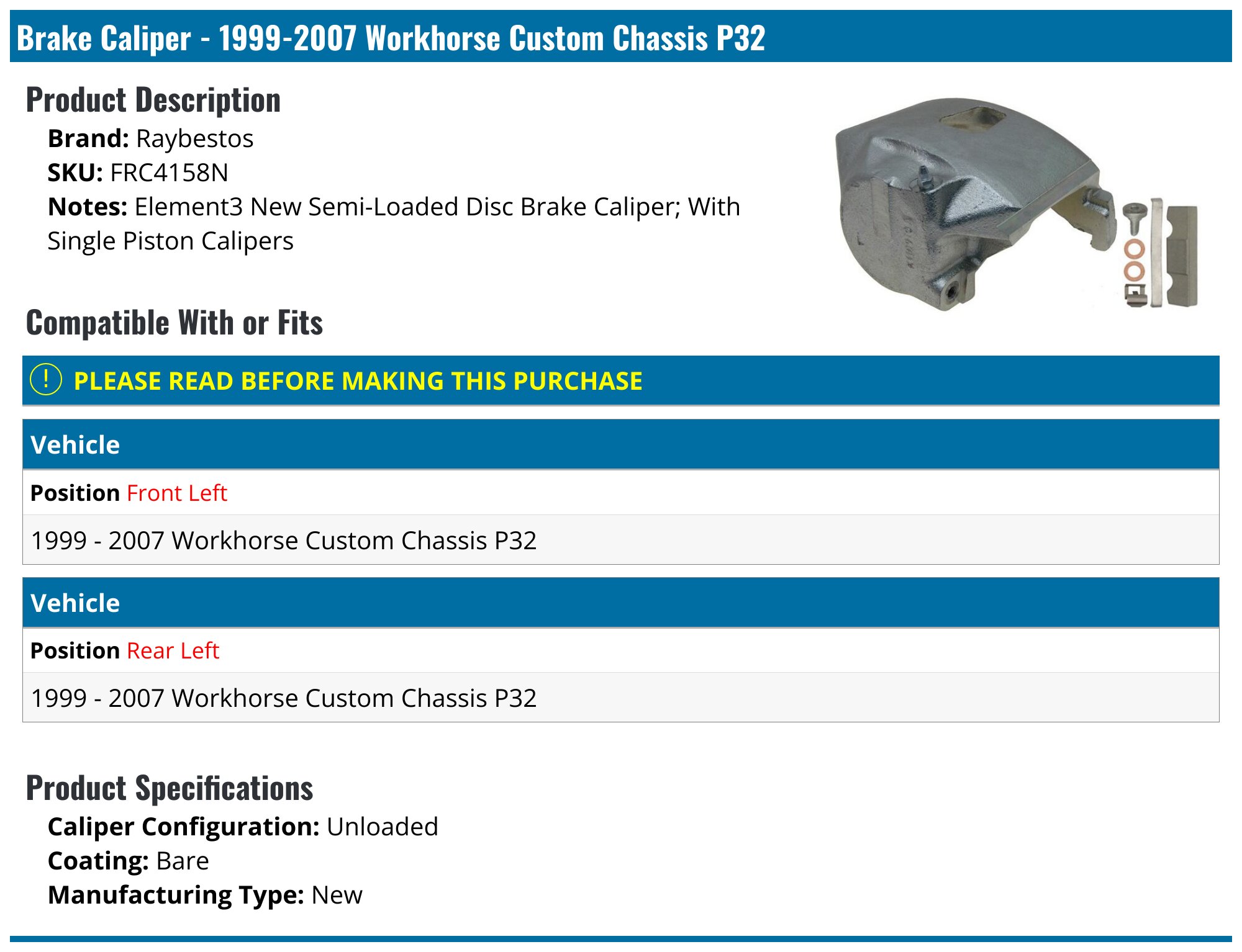1999-2007 Workhorse Custom Chassis P32 Brake Caliper - Raybestos ...