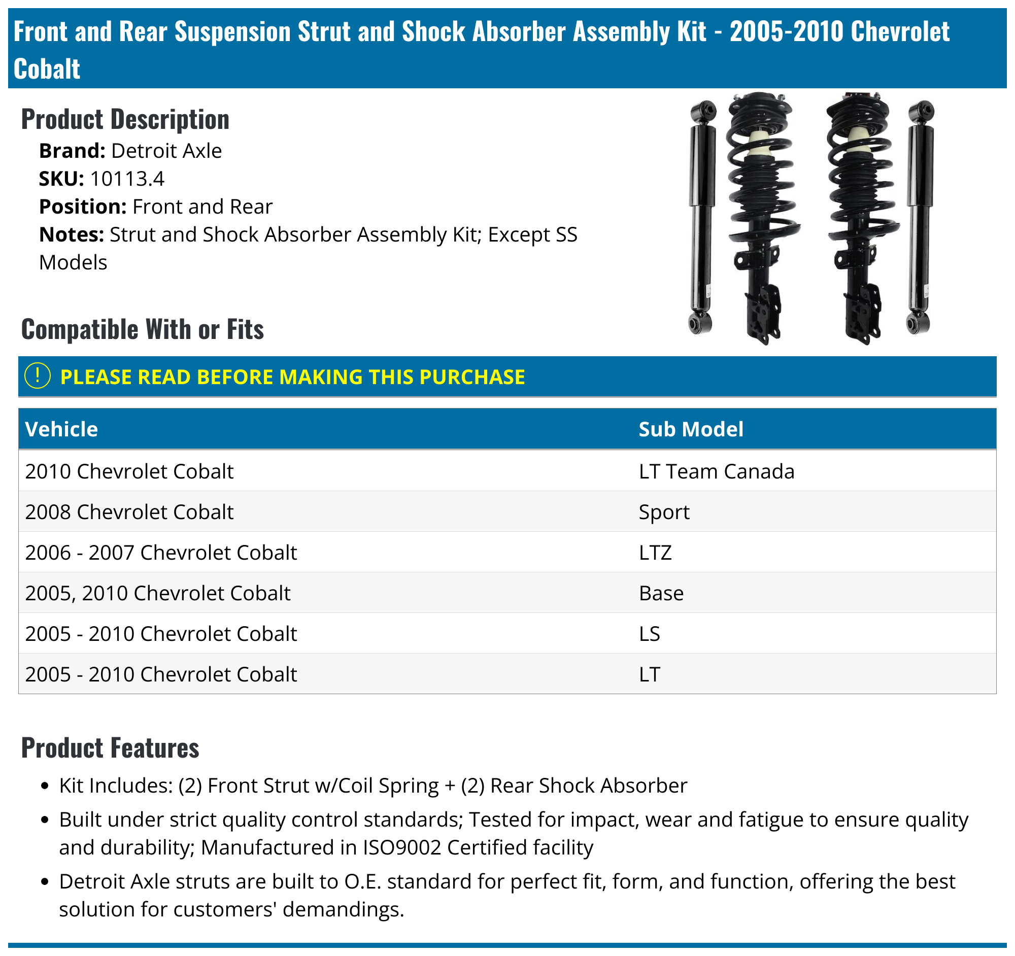 2005-2010 Chevrolet Cobalt Strut Assembly - Detroit Axle 10113.4 ...
