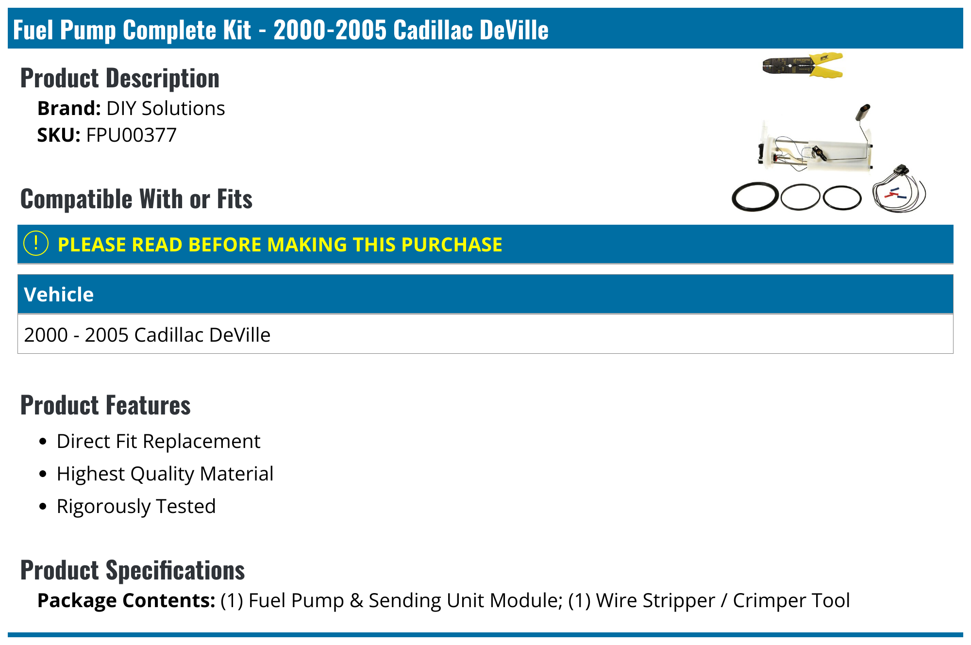 2000-2005 Cadillac DeVille Fuel Pump - DIY Solutions FPU00377 ...