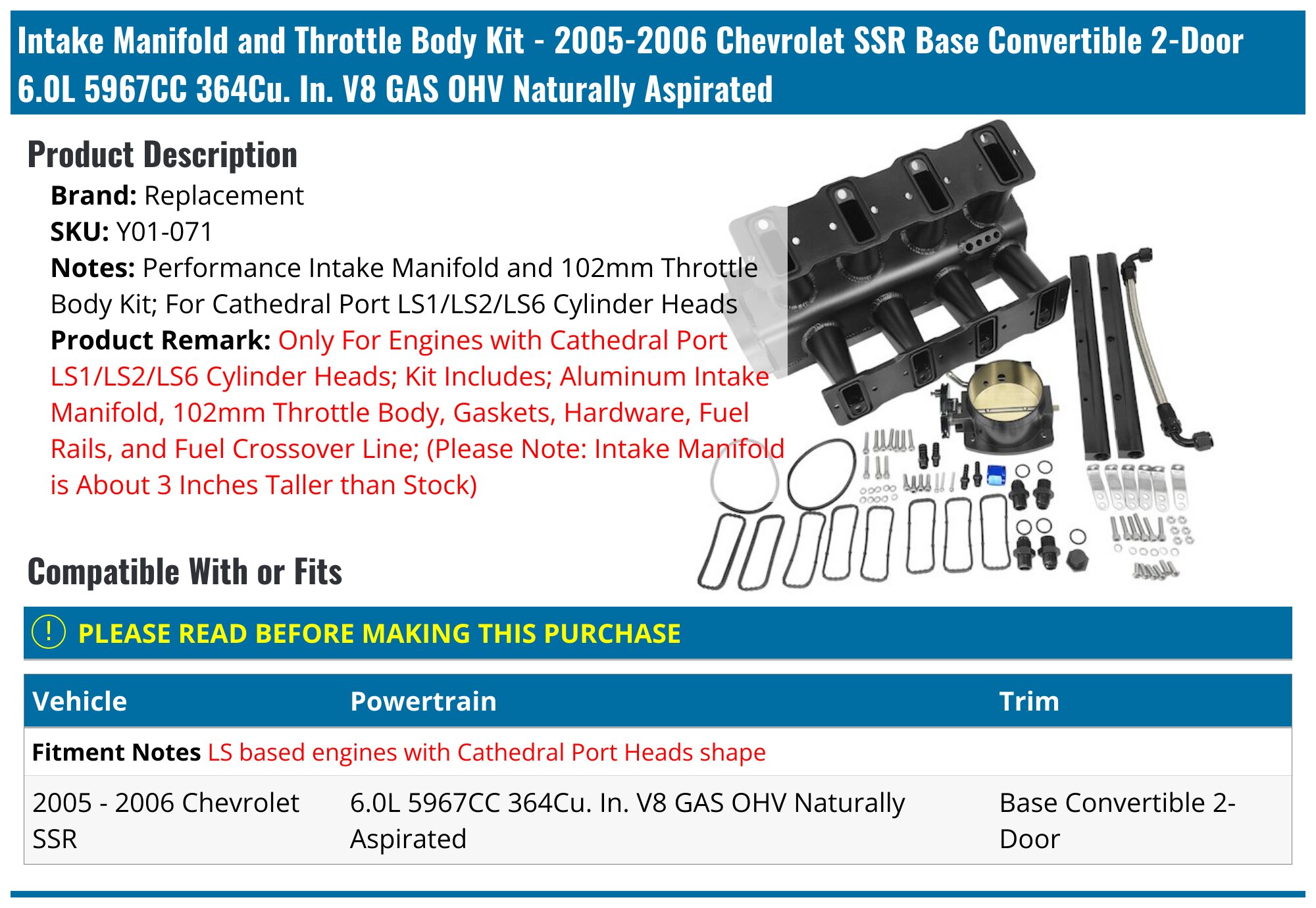 2005-2006 Chevrolet SSR Intake Manifold - Replacement Y01-071 ...