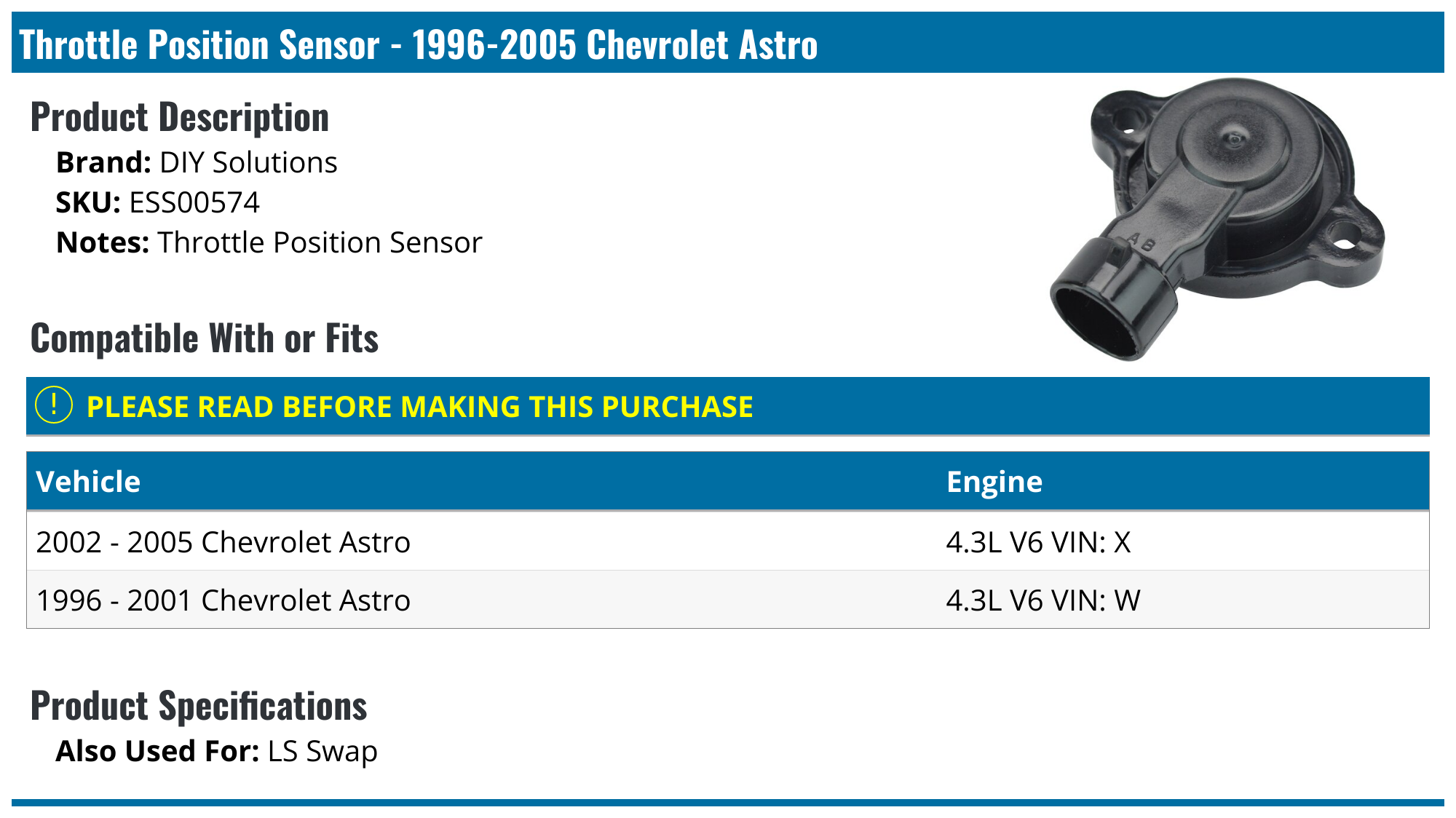 1996-2005 Chevrolet Astro Throttle Position Sensor - DIY Solutions ...