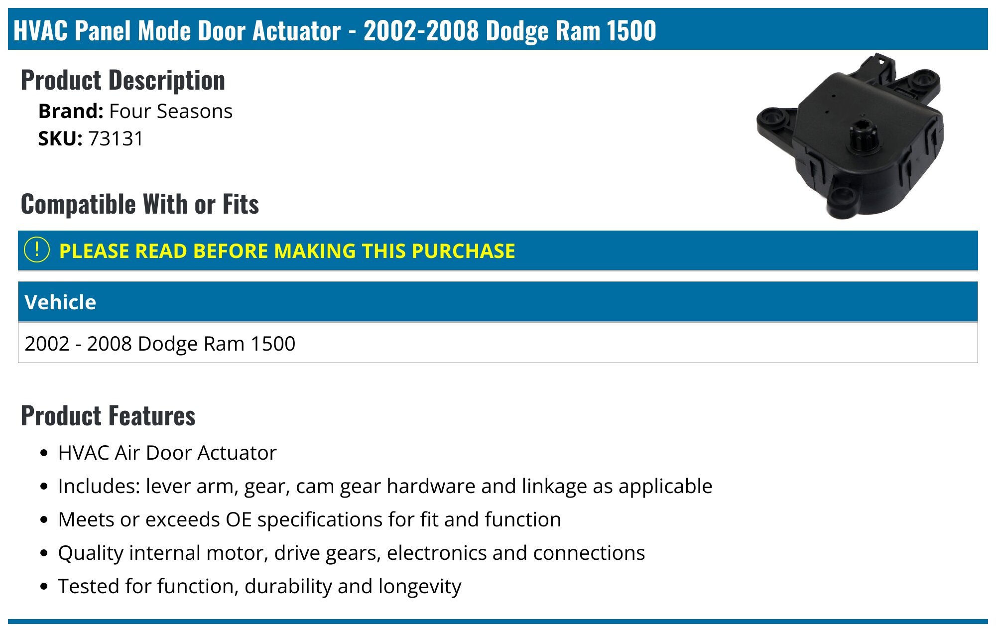 2002-2008 Dodge Ram 1500 Air Flap Actuator - Four Seasons 73131 ...