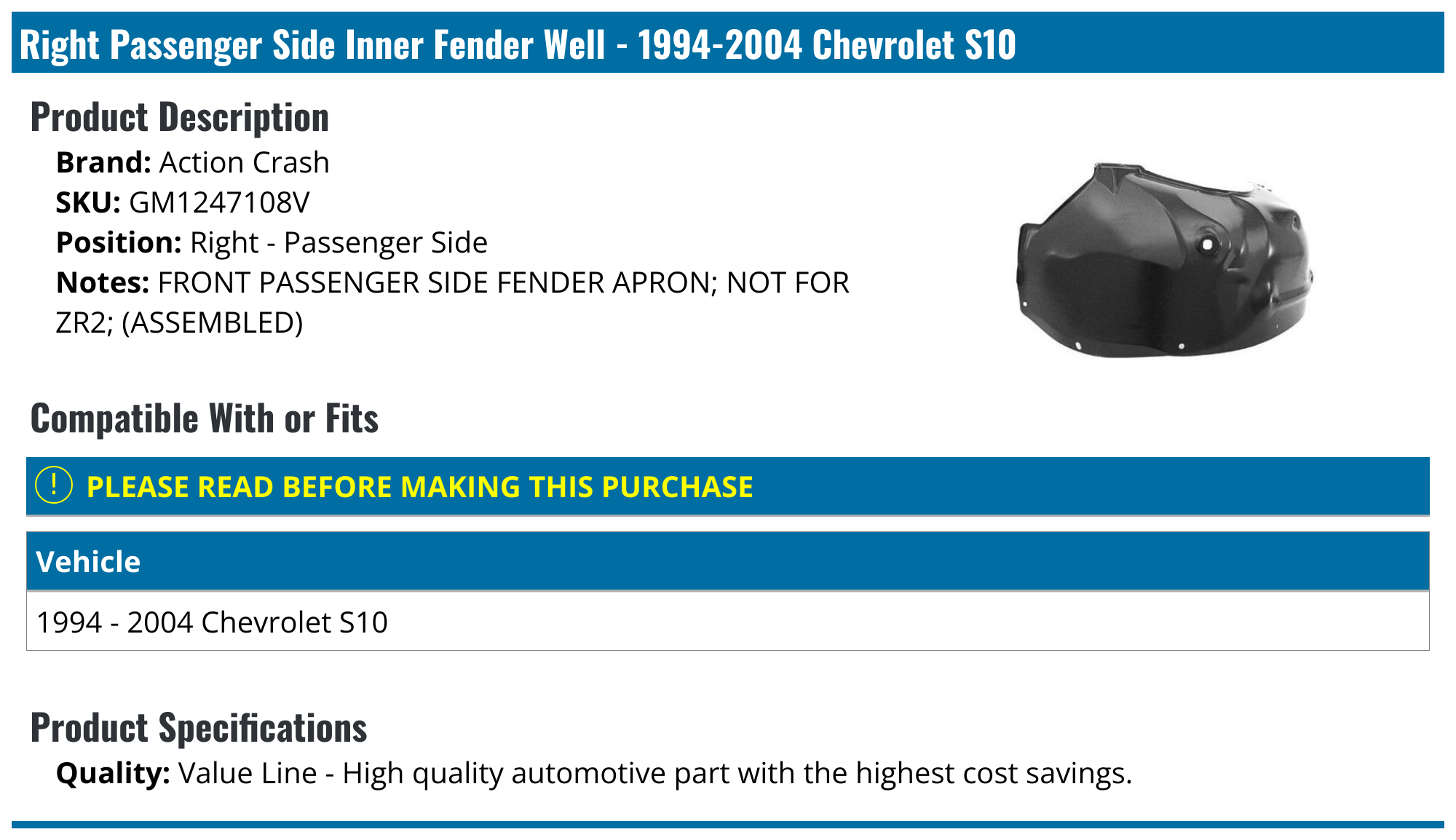 Inner Fender Well Liner - Wheel Well Liner Replacement | Parts Geek