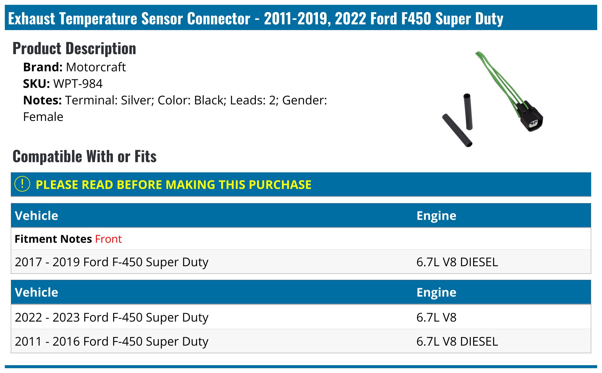 2011-2019, 2022-2024 Ford F450 Super Duty Exhaust Temperature Sensor ...