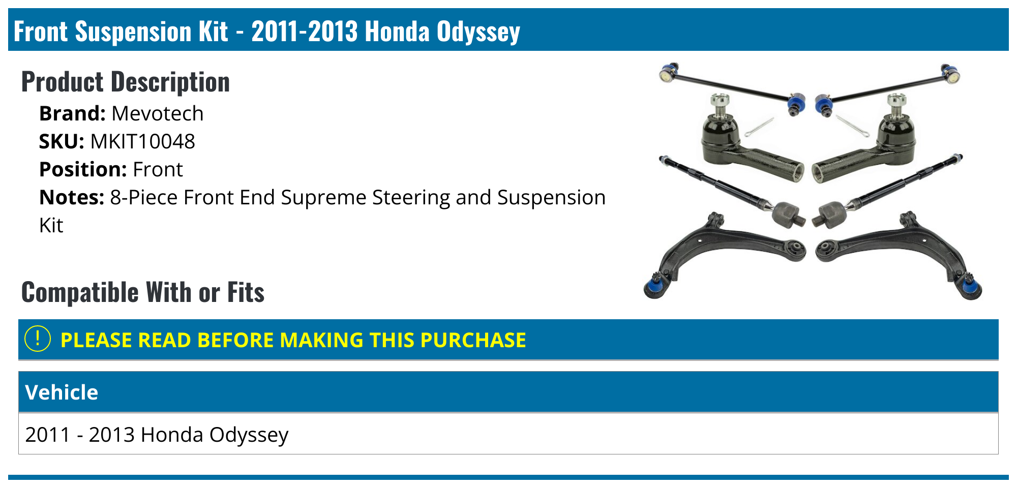 2011-2013 Honda Odyssey Suspension Kit - Mevotech MKIT10048 - Front ...