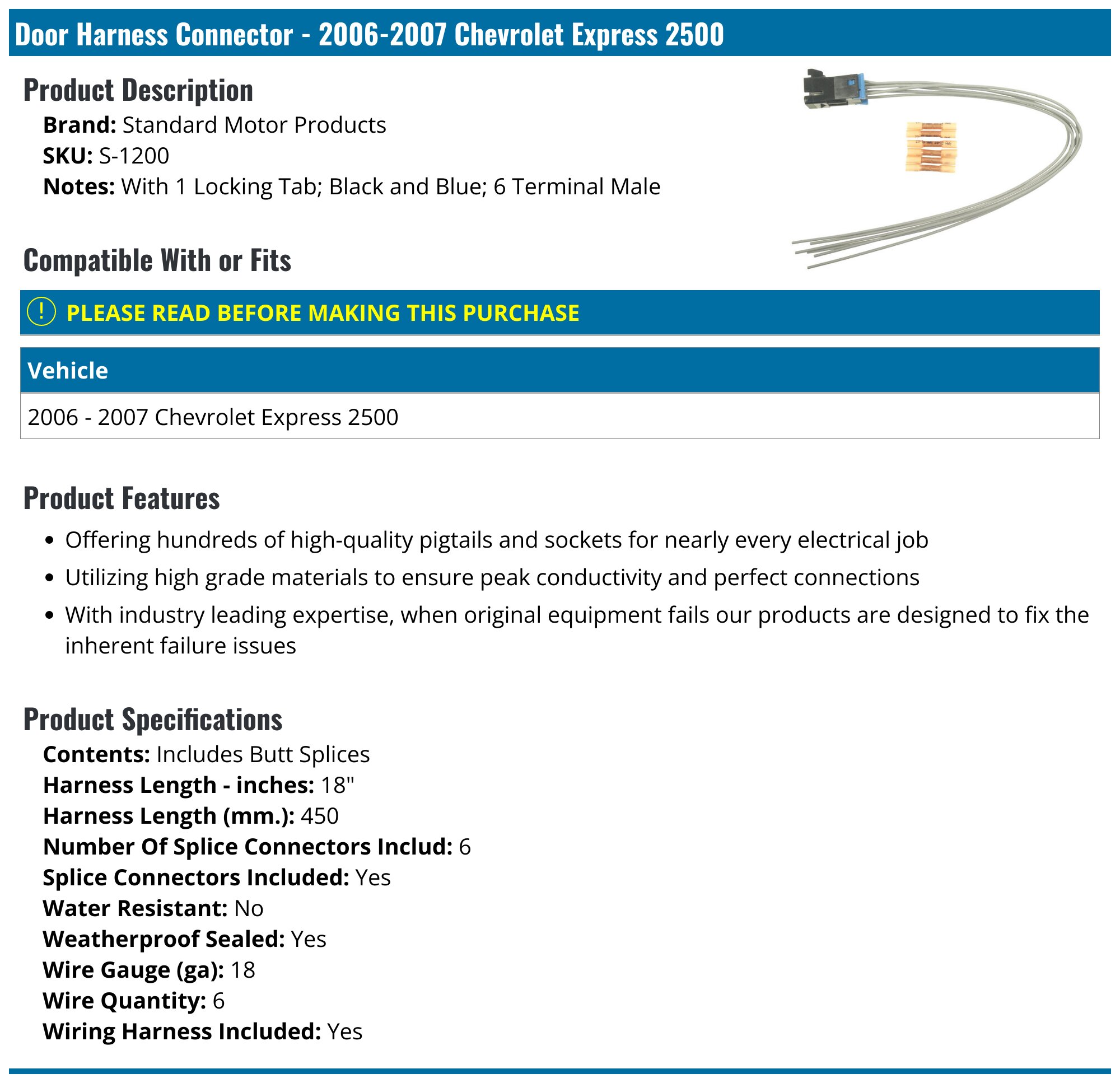 2006-2007 Chevrolet Express 2500 Door Harness Connector - Standard ...