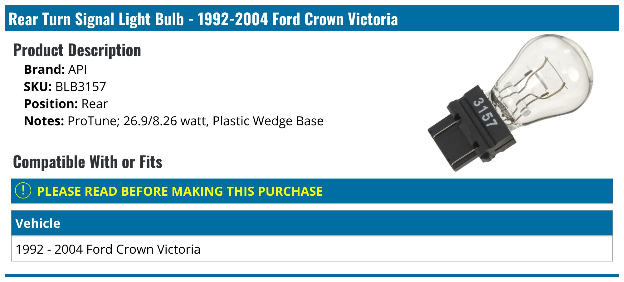 1992-2004 Ford Crown Victoria Turn Signal Light Bulb - API 5006 ...