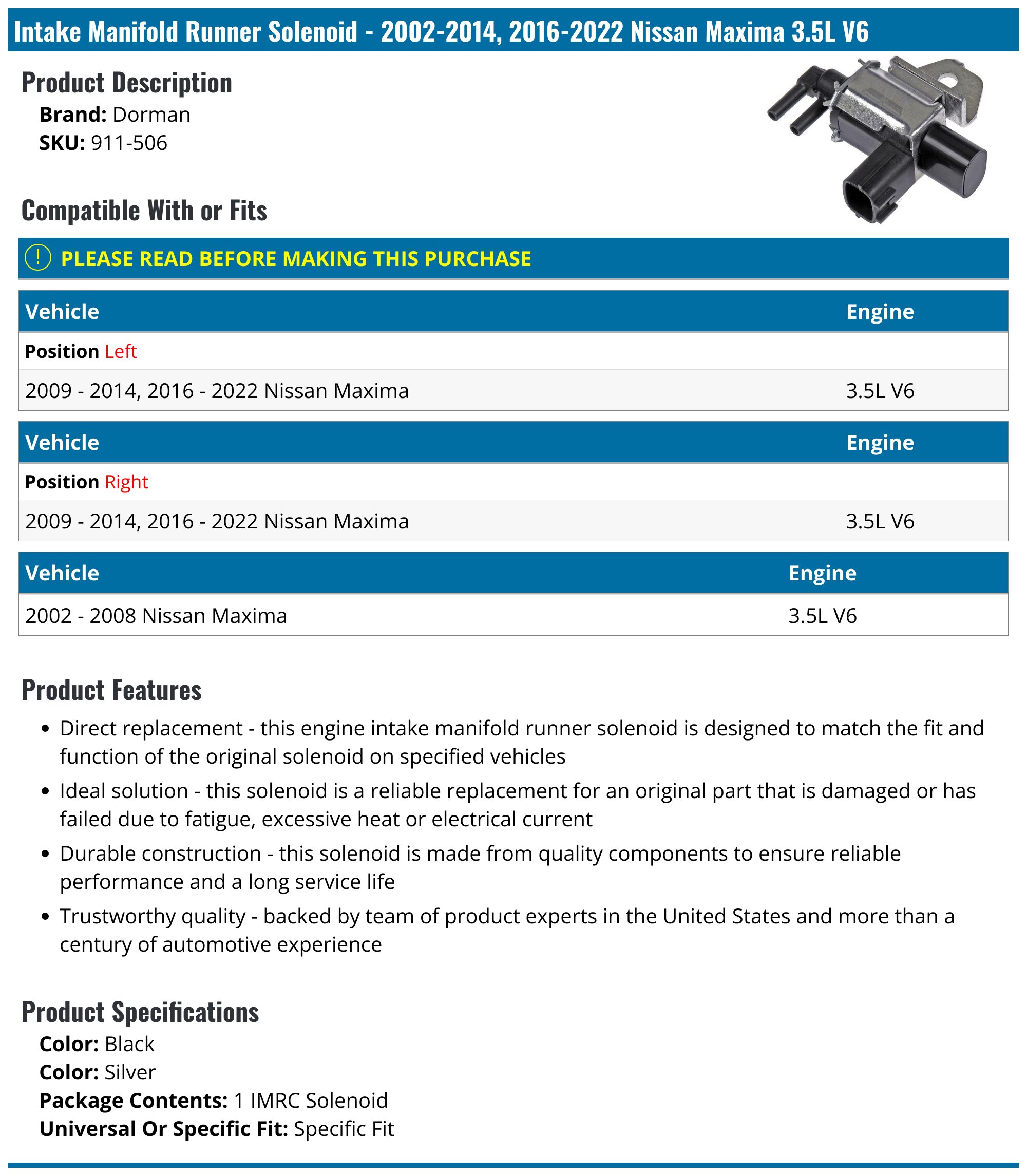 2002-2014, 2016-2022 Nissan Maxima Intake Manifold Actuator - Dorman ...