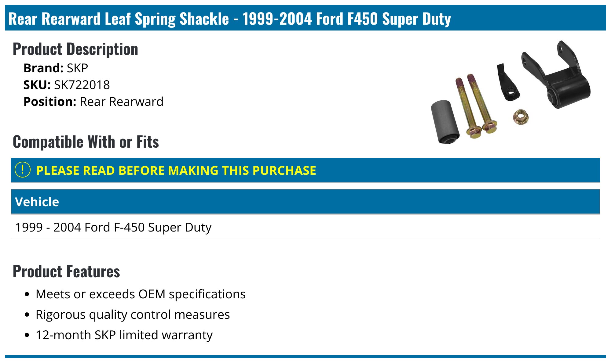 1999-2004 Ford F450 Super Duty Leaf Spring Shackle - SKP SK722018 ...