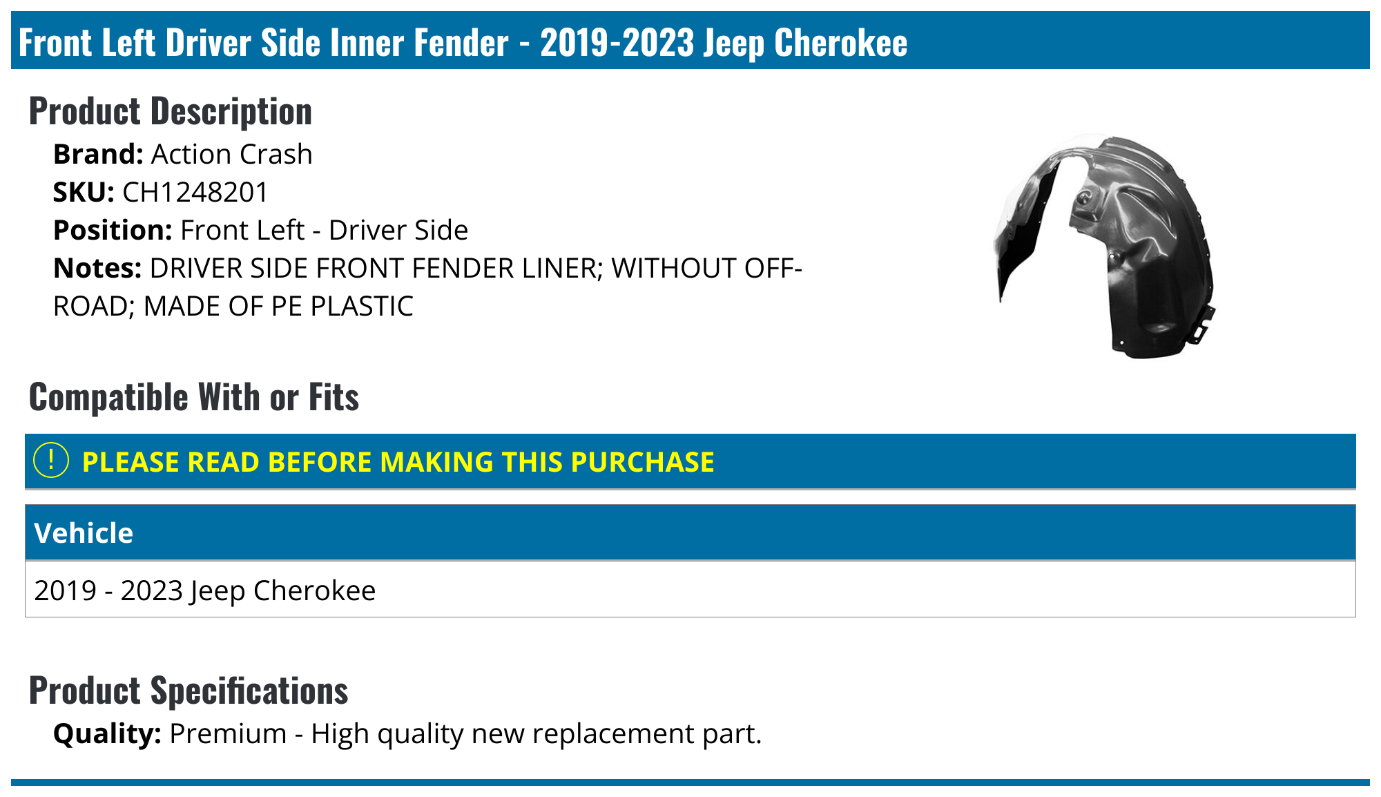 Inner Fender Well Liner - Wheel Well Liner Replacement | Parts Geek