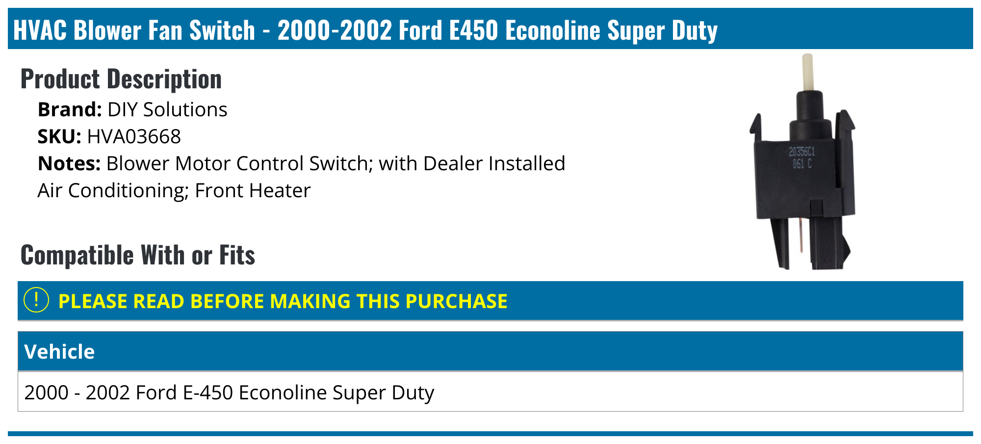 2000-2002 Ford E450 Econoline Super Duty HVAC Blower Fan Switch - DIY ...